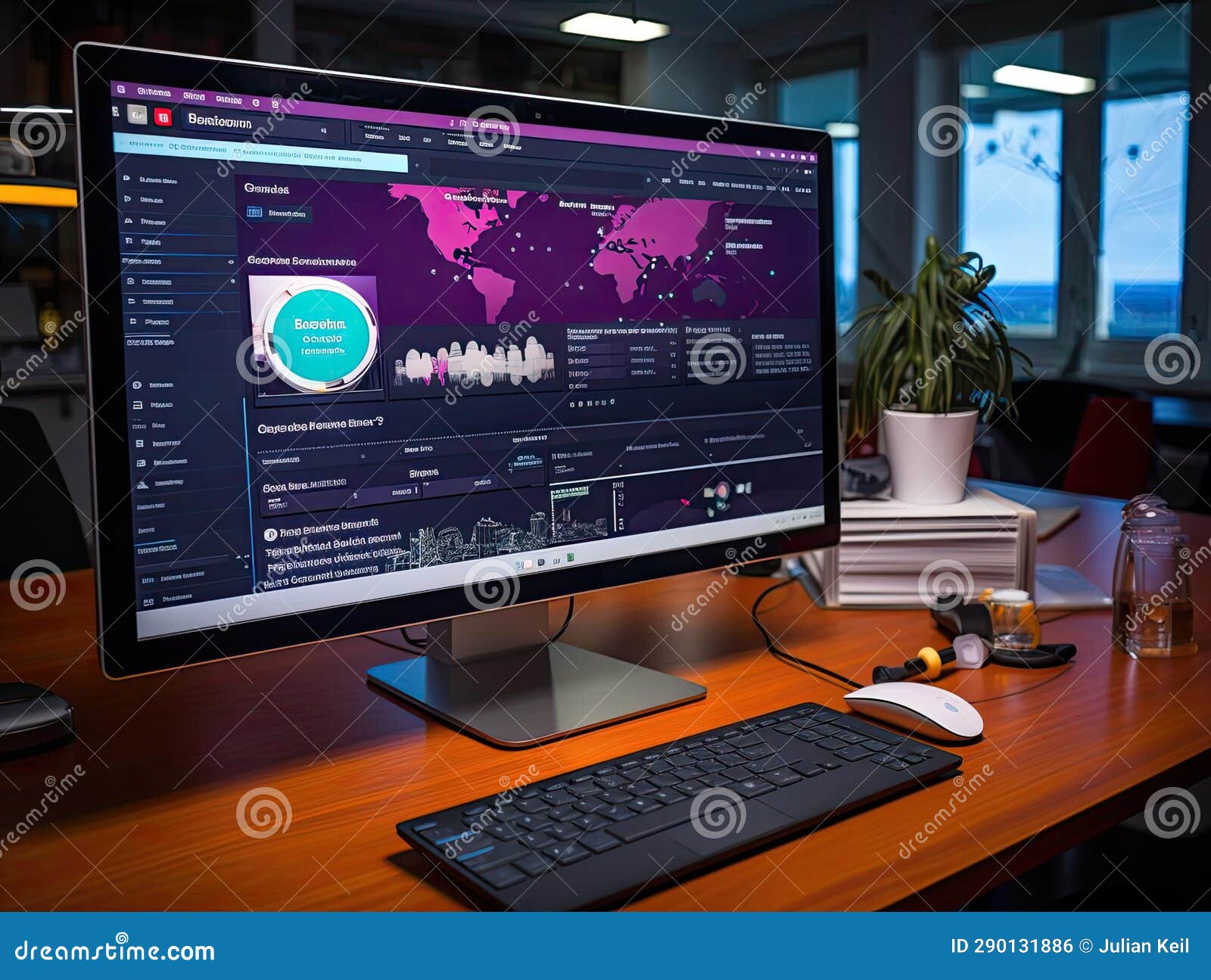 Social Media Workspace with Analysis Graphs Stock Illustration ...