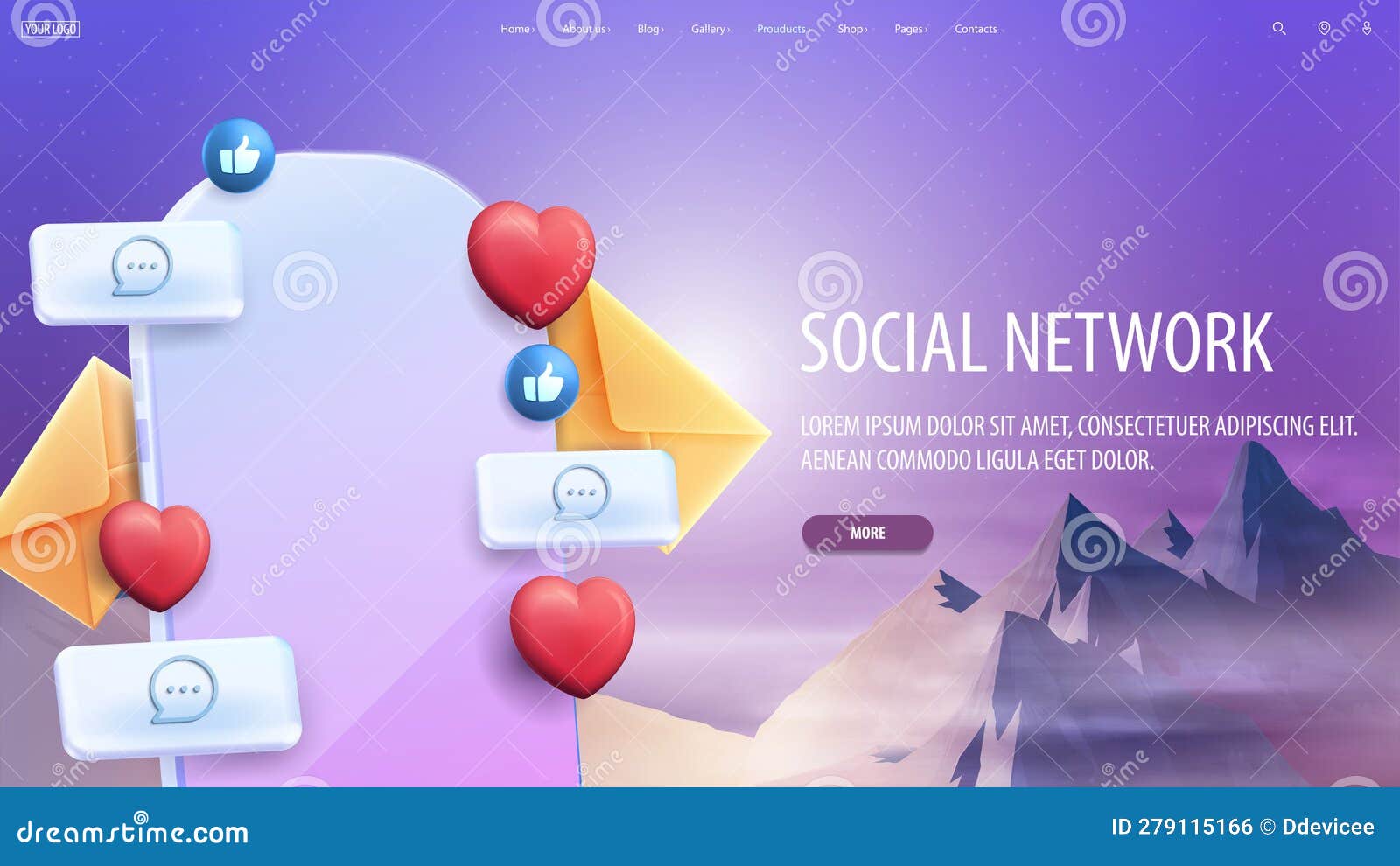 Social Network, Banner with Smartphone Screen Surrounded with Floating ...