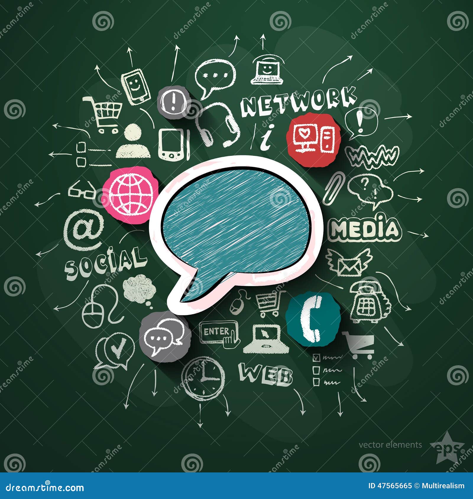 Social Network Collage with Icons on Blackboard Stock Vector ...
