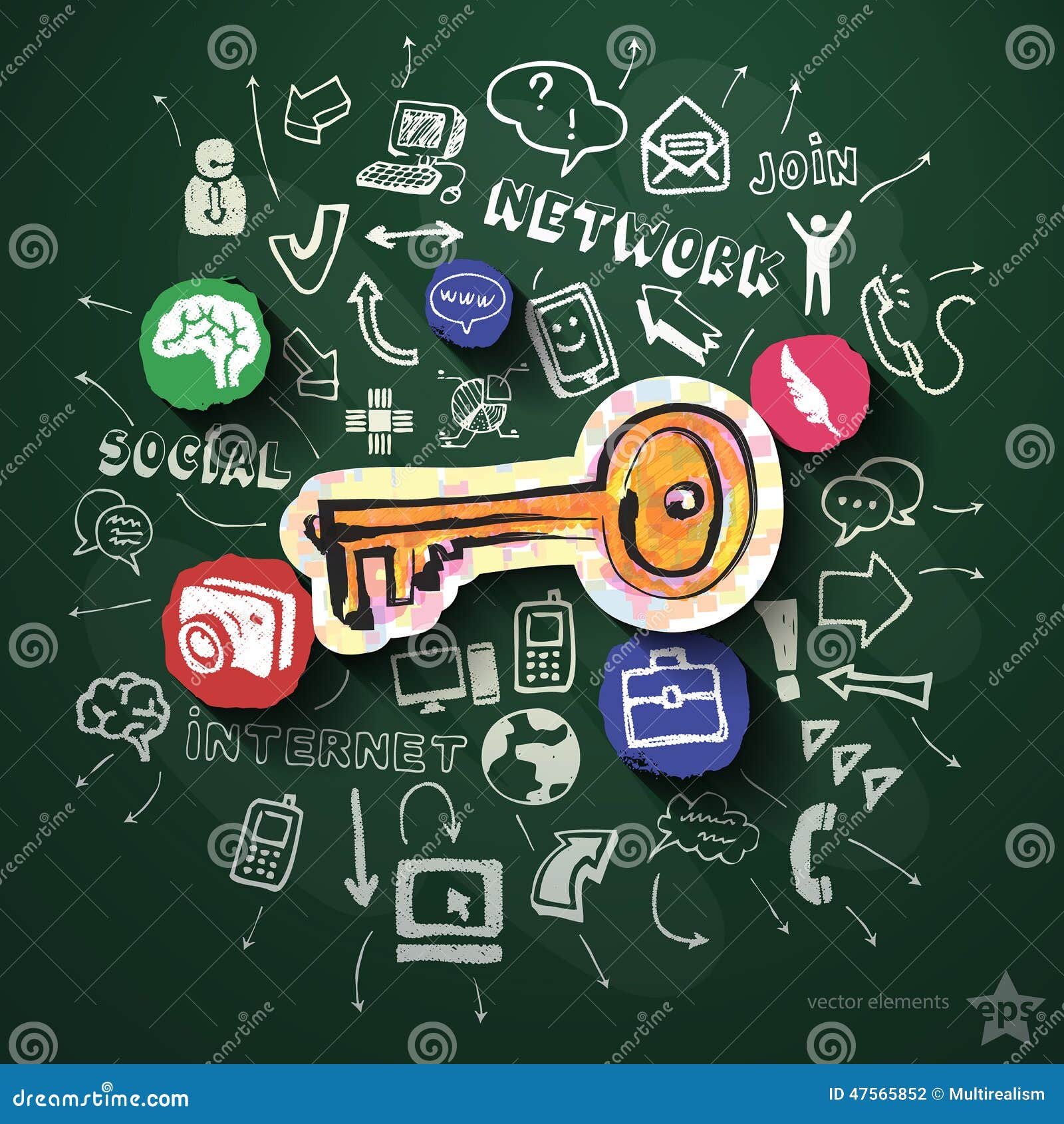 Social Network Collage with Icons on Blackboard Stock Vector ...