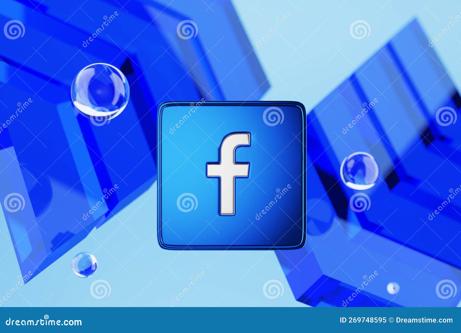 Social Network Concept. Facebook Square Logo with Glass Spheres on a ...