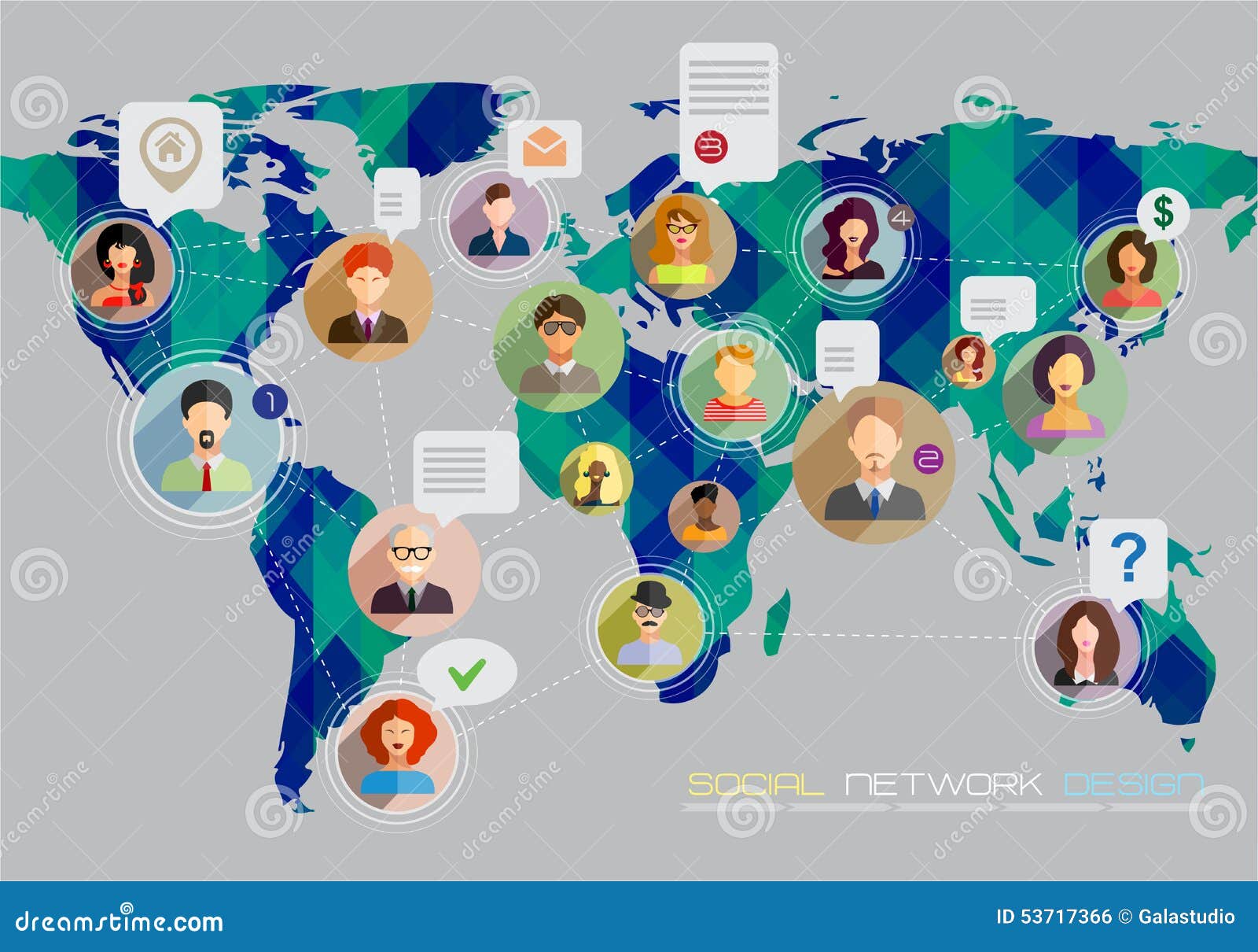 Social Network Concept. Flat Design for Web Sites and Infographic ...