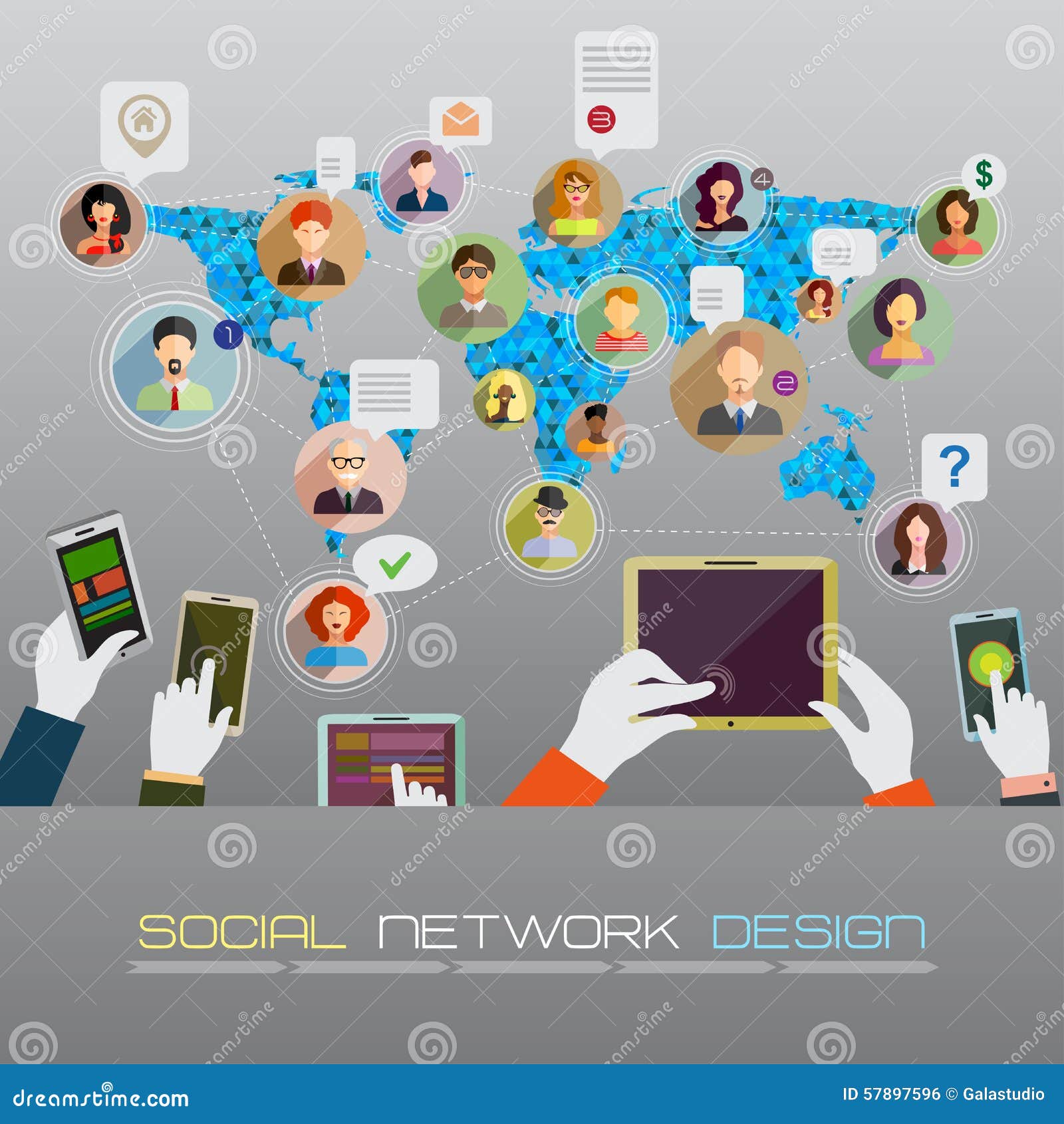 Social network concept. stock illustration. Illustration of mobile ...