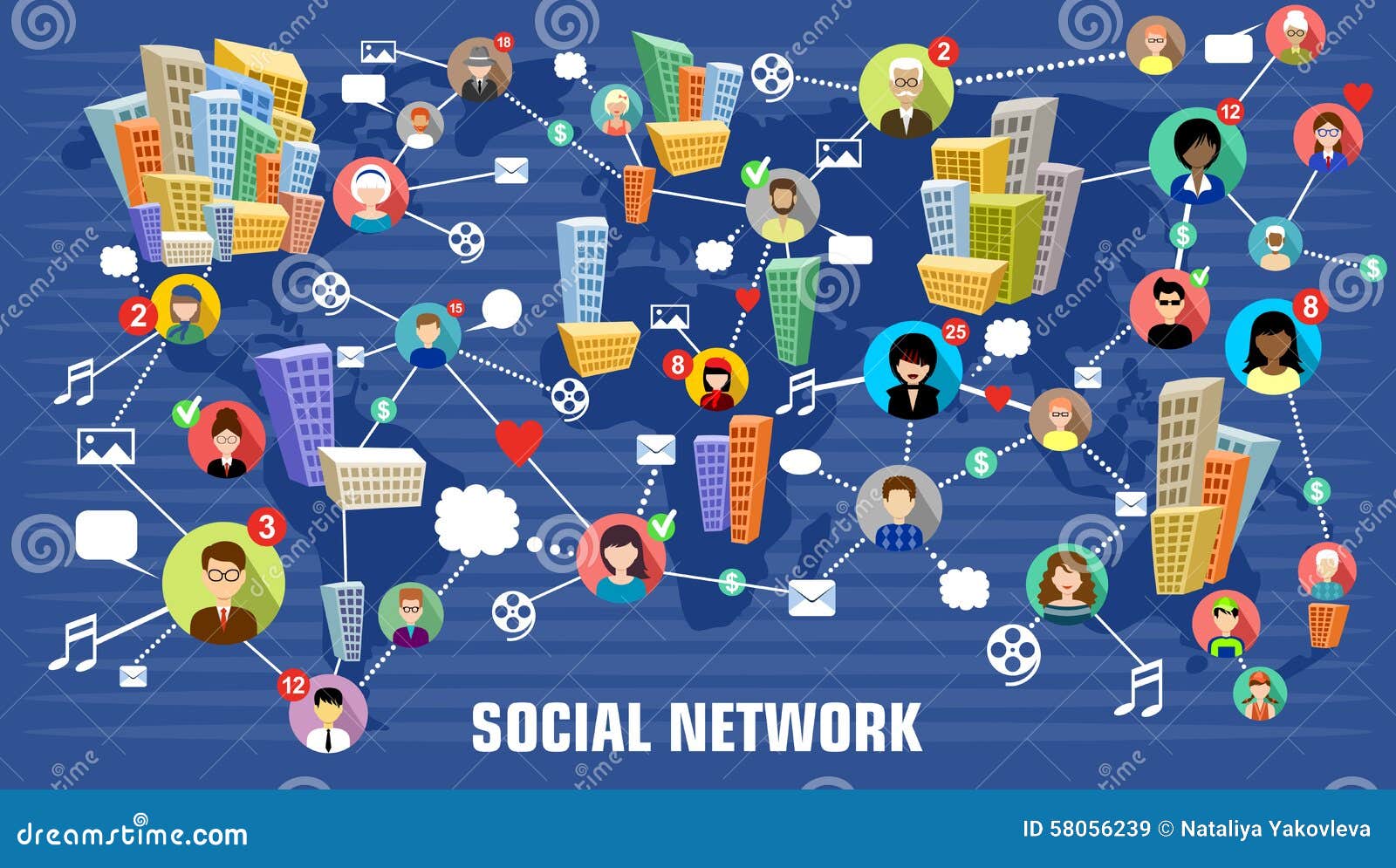 Social Network Concept. Flat Style Stock Vector - Illustration of ...