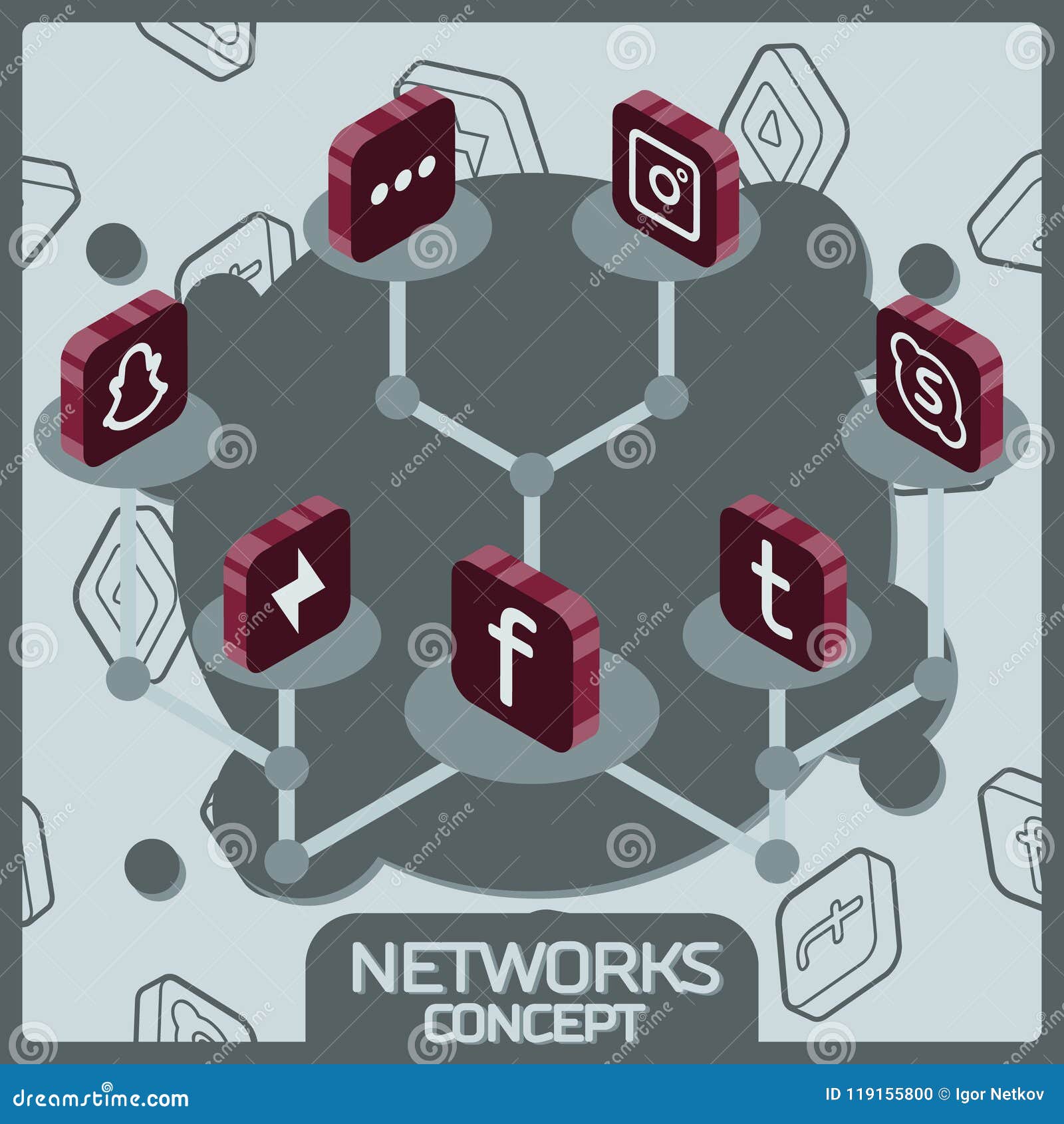 Social Network Concept Isometric Icons Stock Vector - Illustration of ...