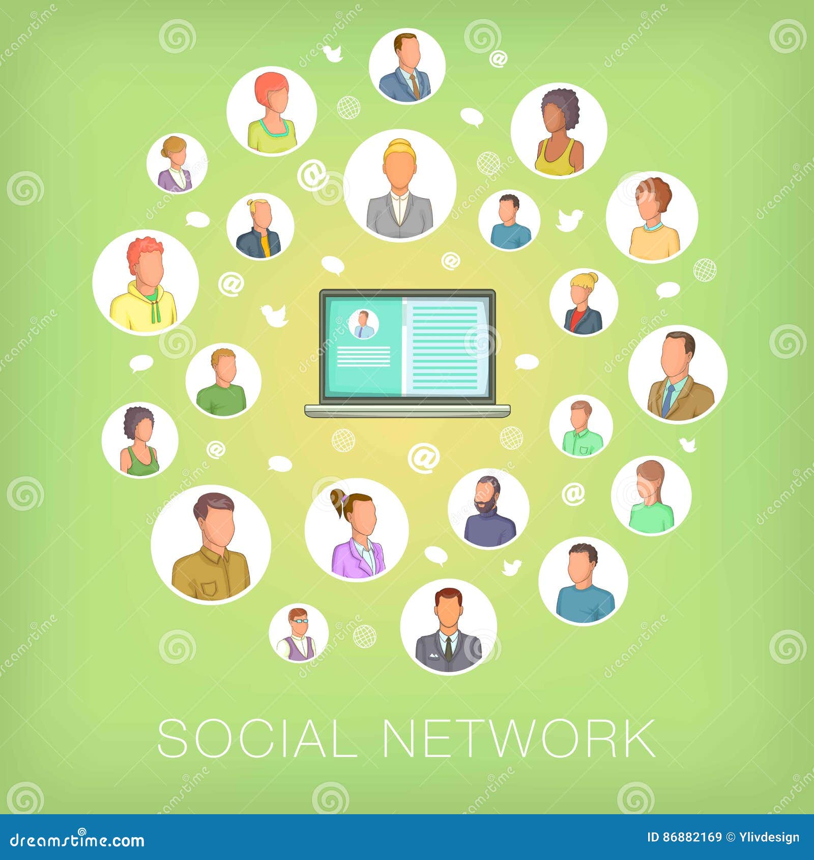 Social Network Concept Notebook, Cartoon Style Stock Vector ...