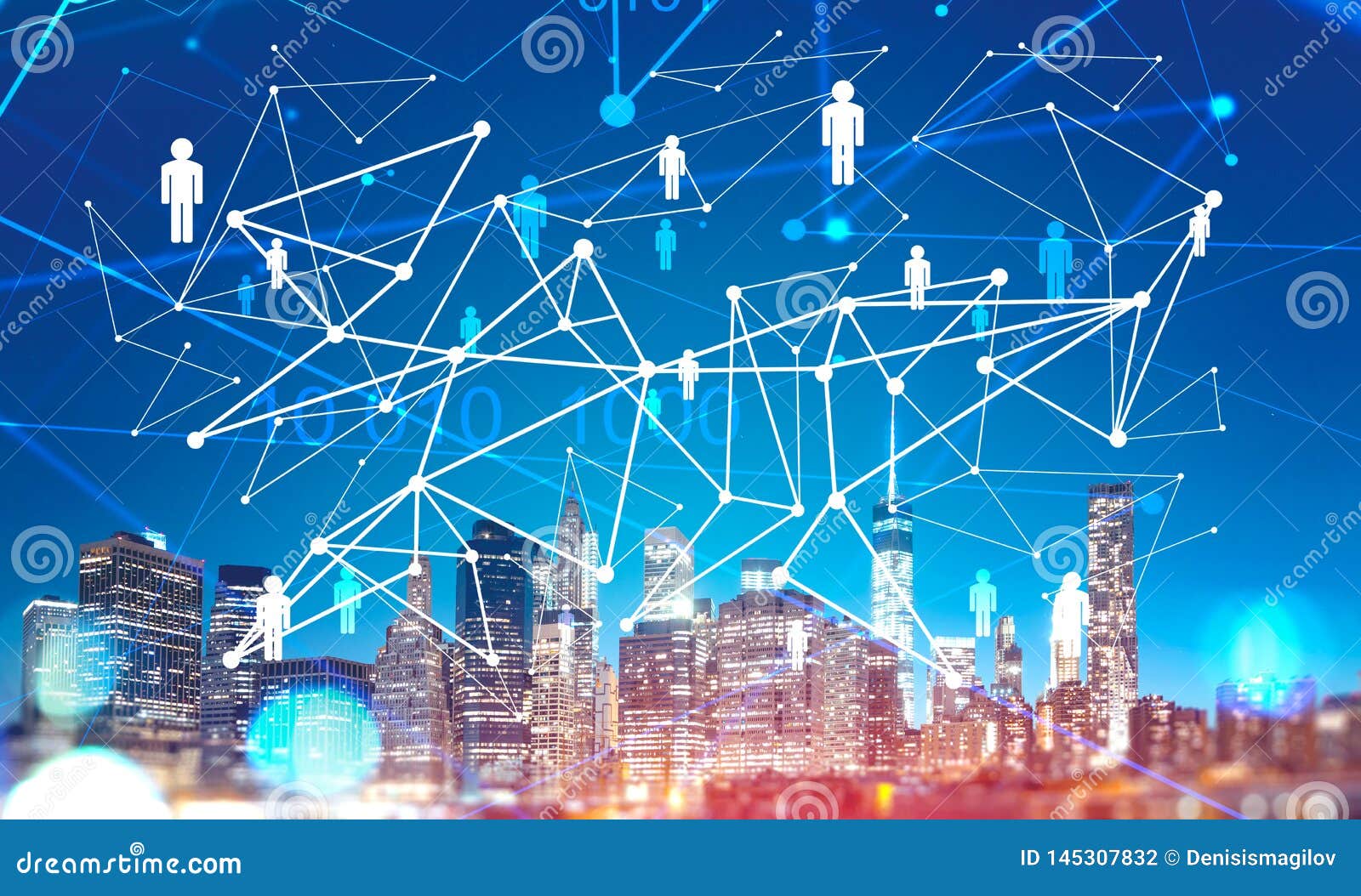 Social Network and Connection Interface in City Stock Photo - Image of ...