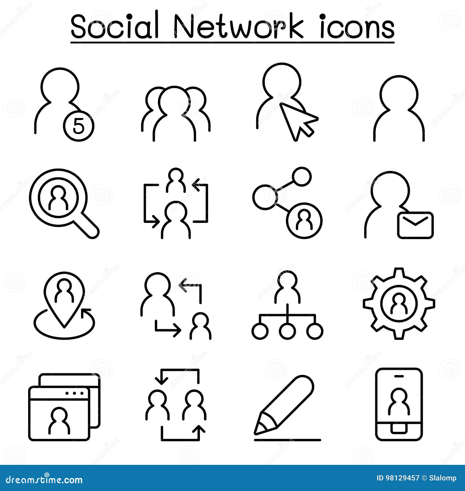 Social Network Icons in Thin Line Style Stock Illustration ...