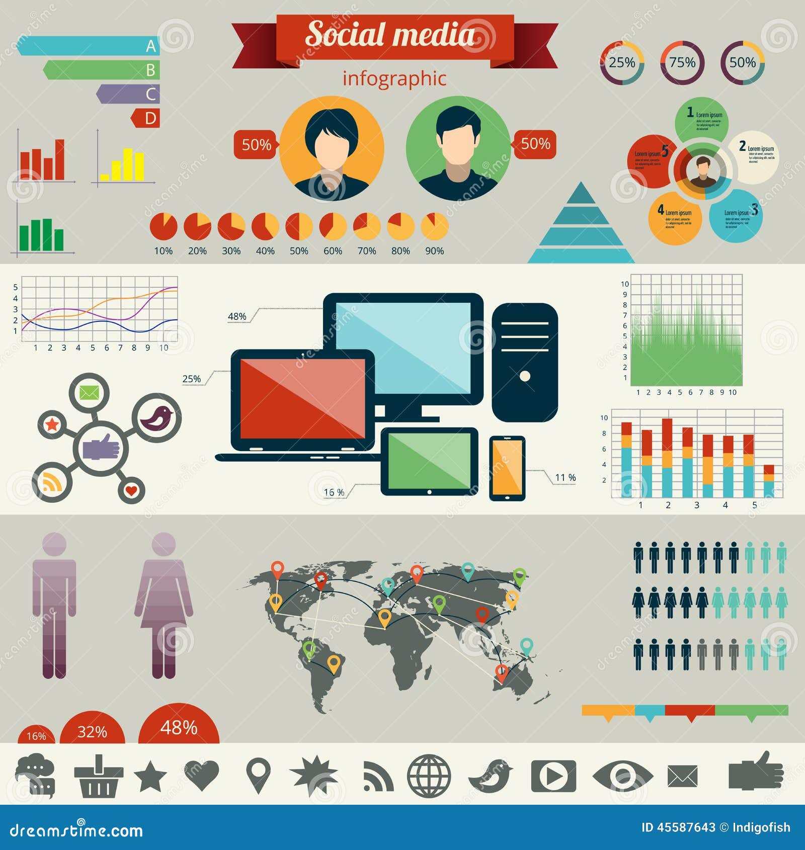 Social Network Infographics Set Stock Vector - Illustration of ...