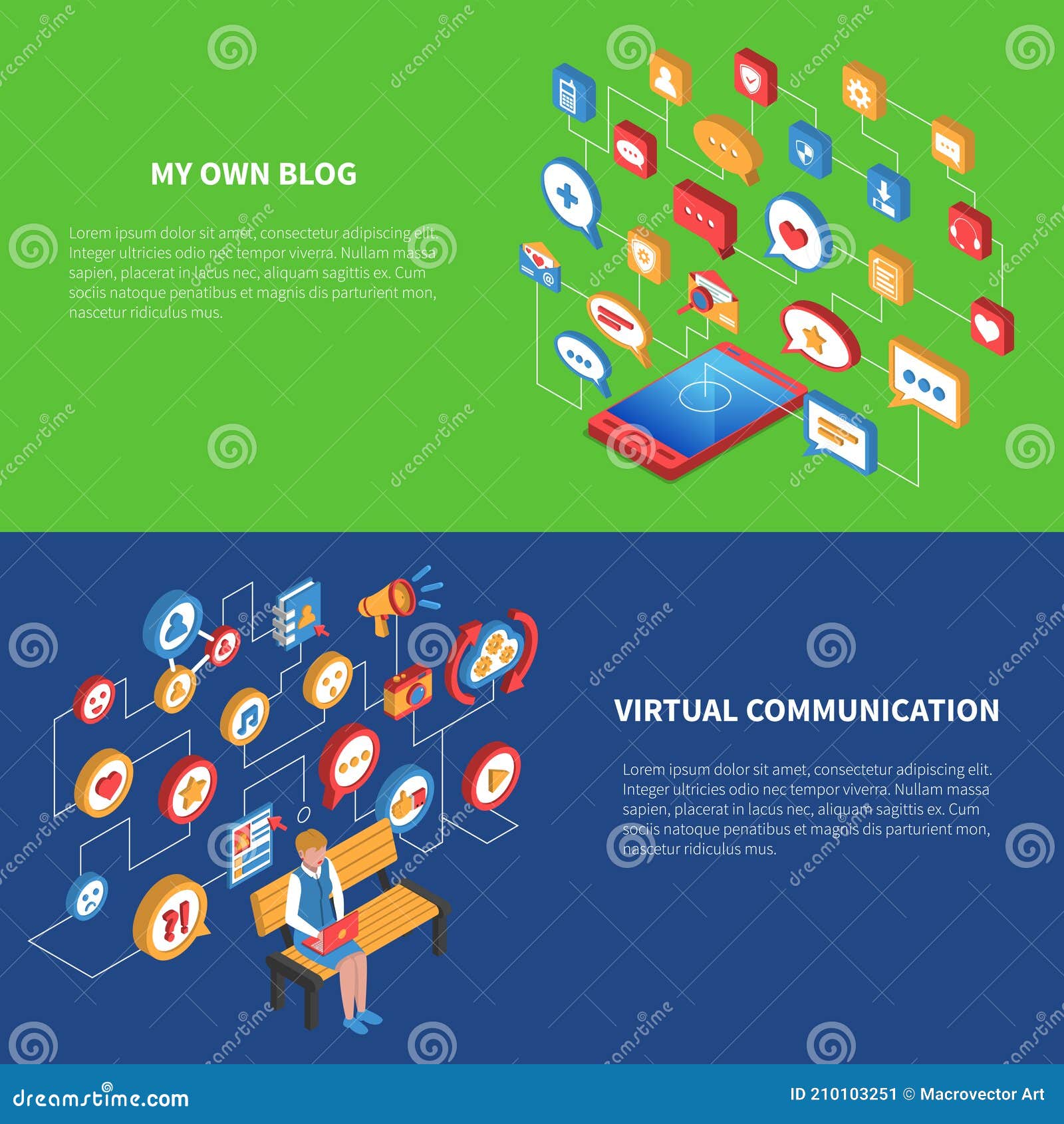 Social Network Isometric Banner Set Stock Vector - Illustration of ...