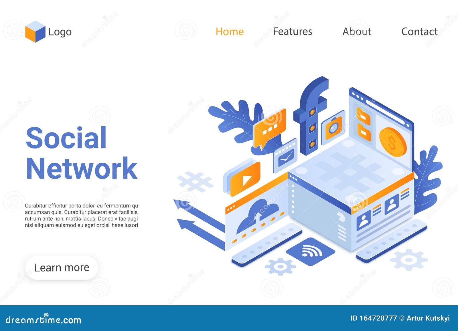 Social Network Landing Page Vector Template Stock Vector - Illustration ...