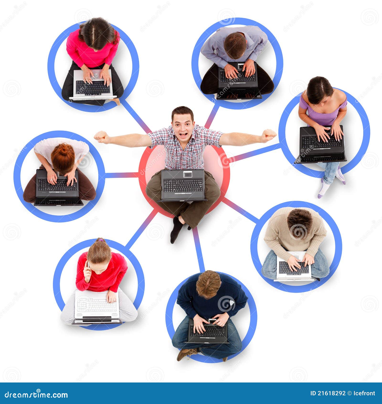 Social Network Members Around One Successful Man Stock Photo - Image of ...