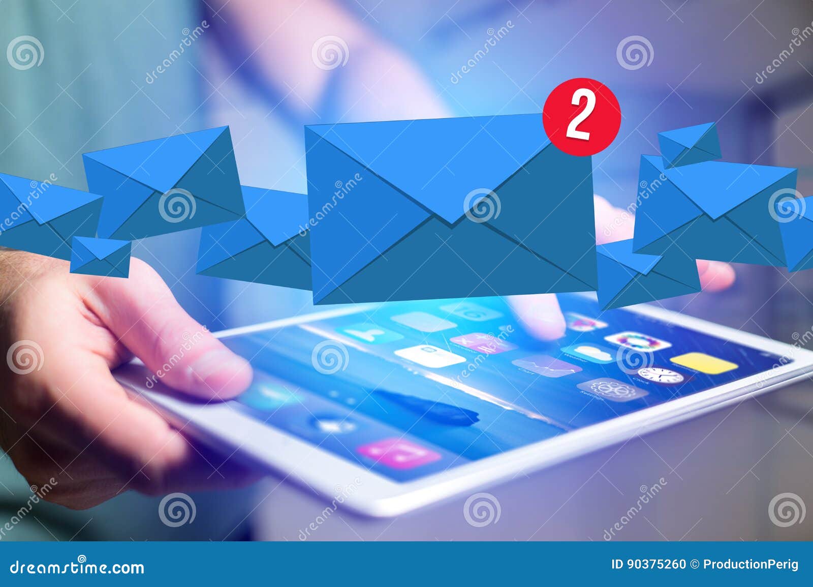 Social Network Message Going Out a Tablet - Technology Interface Stock ...