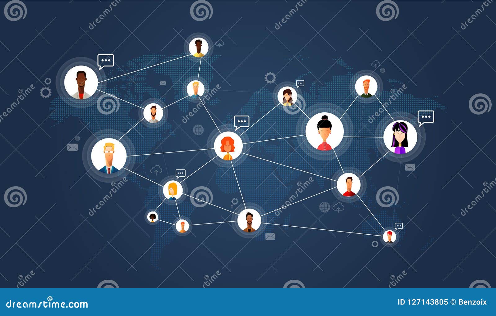 Social Network, People Connecting All Over the World. Vector Flat ...