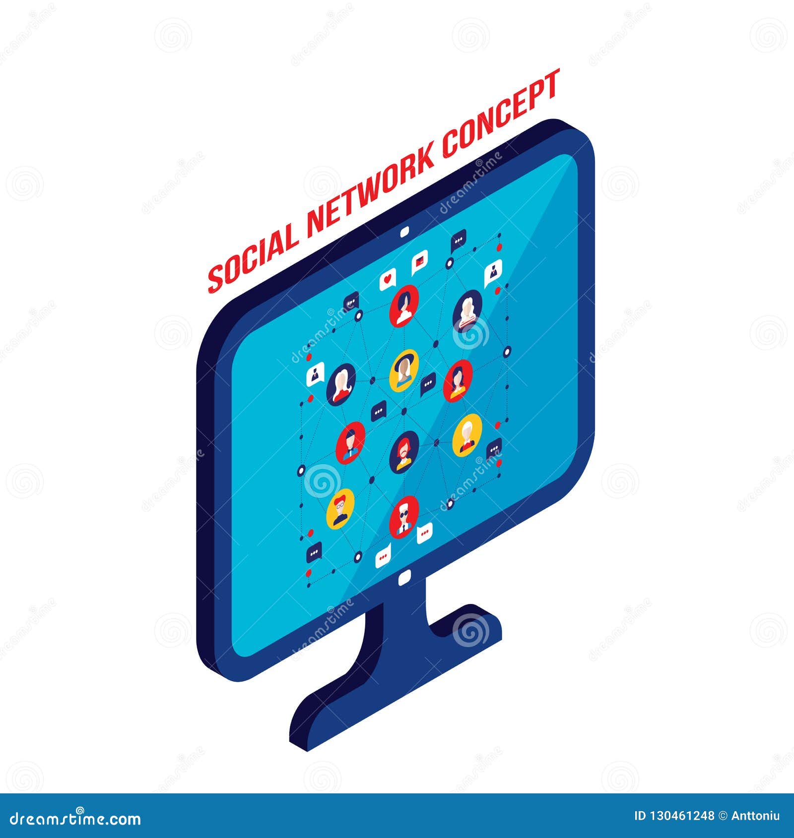 Social Network and Technology Concept Modern Flat Isometric Design ...