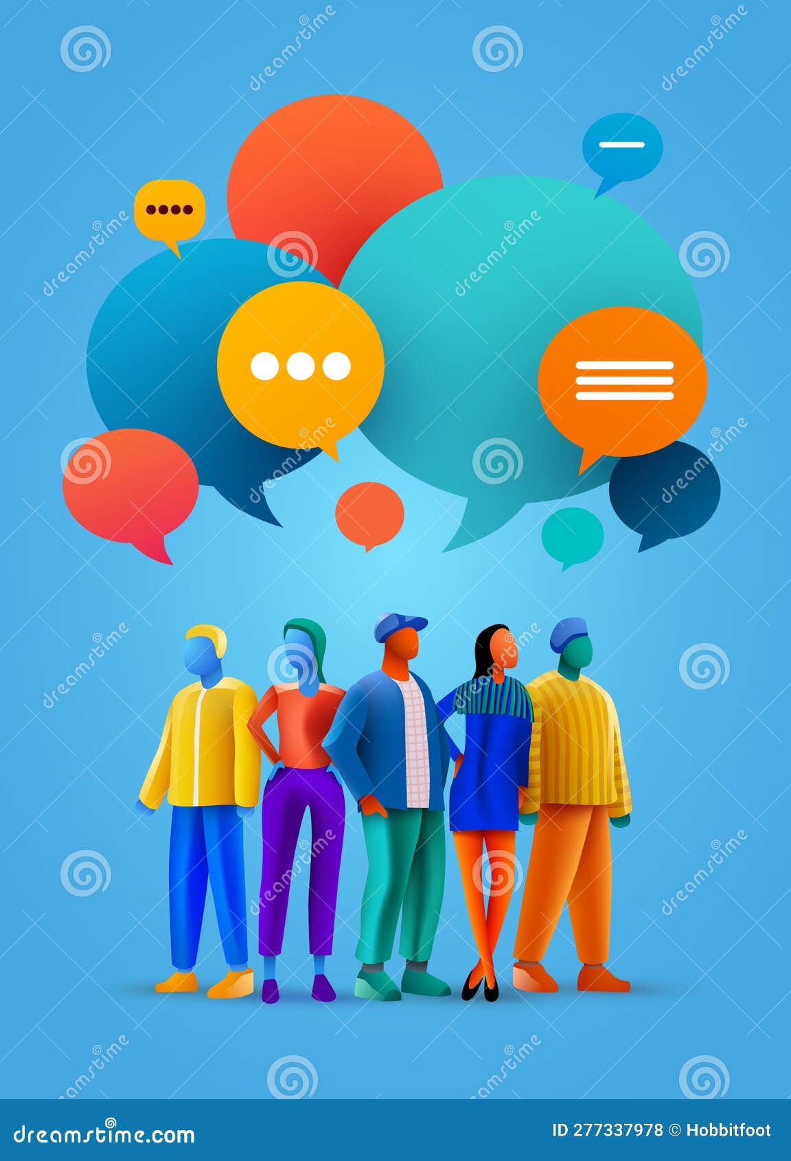 Social Network Template. Group of Young People Characters Chatting and ...