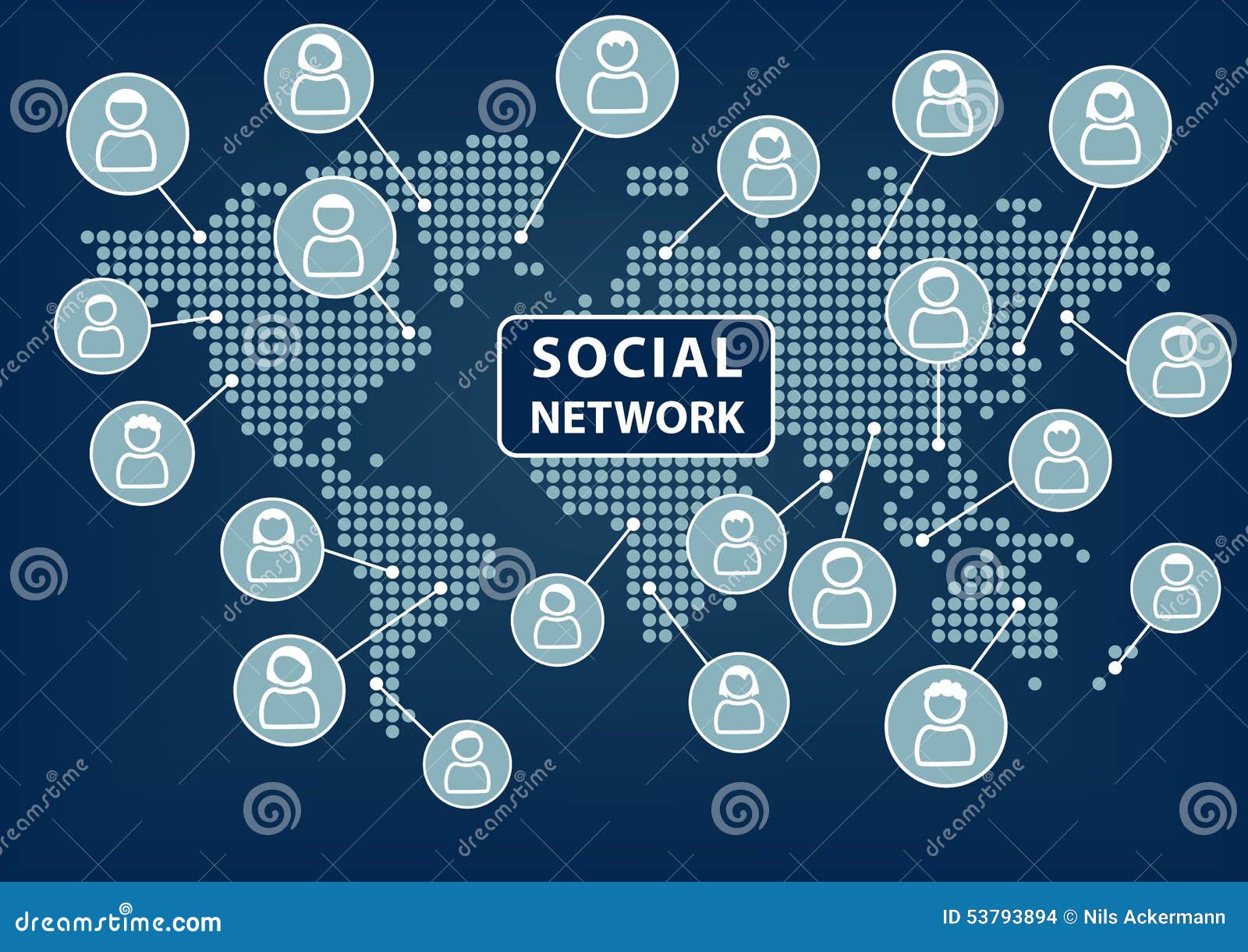 Social Network Text with World Map and Icons of People. Stock Vector ...