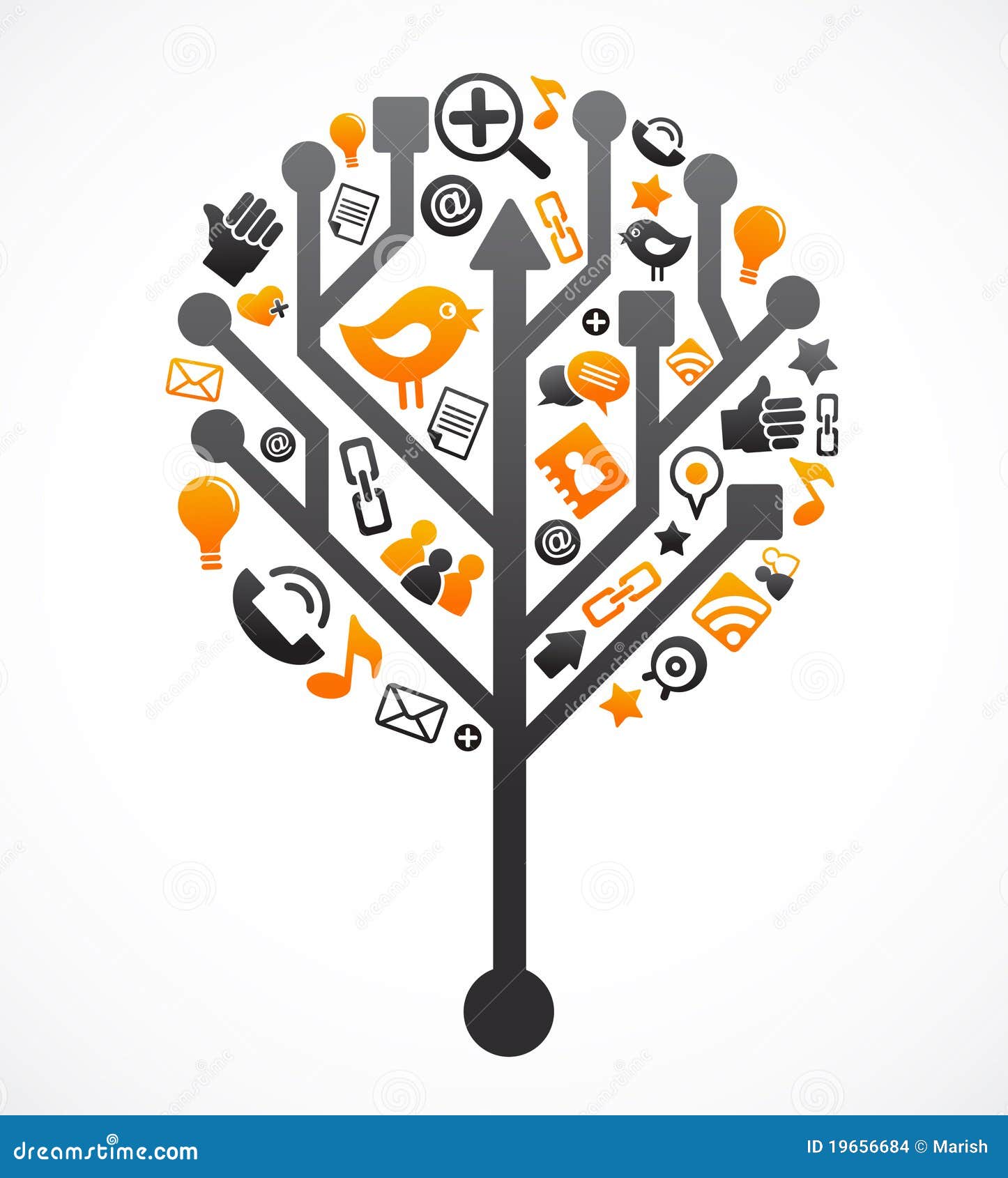Social Network Tree with Media Icons Stock Vector - Illustration of ...