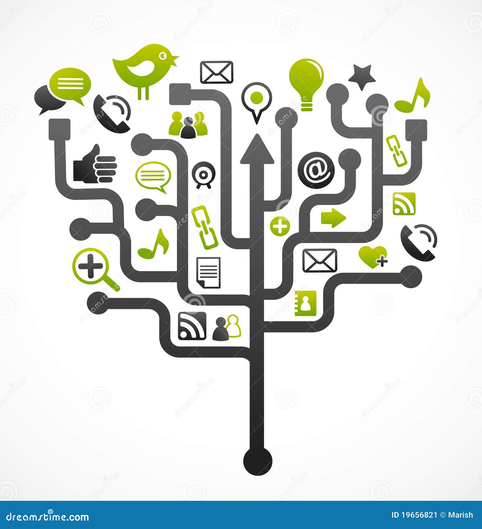 Social Network Tree with Media Icons Stock Vector - Illustration of ...