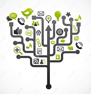 Social Network Tree with Media Icons Stock Vector - Illustration of ...