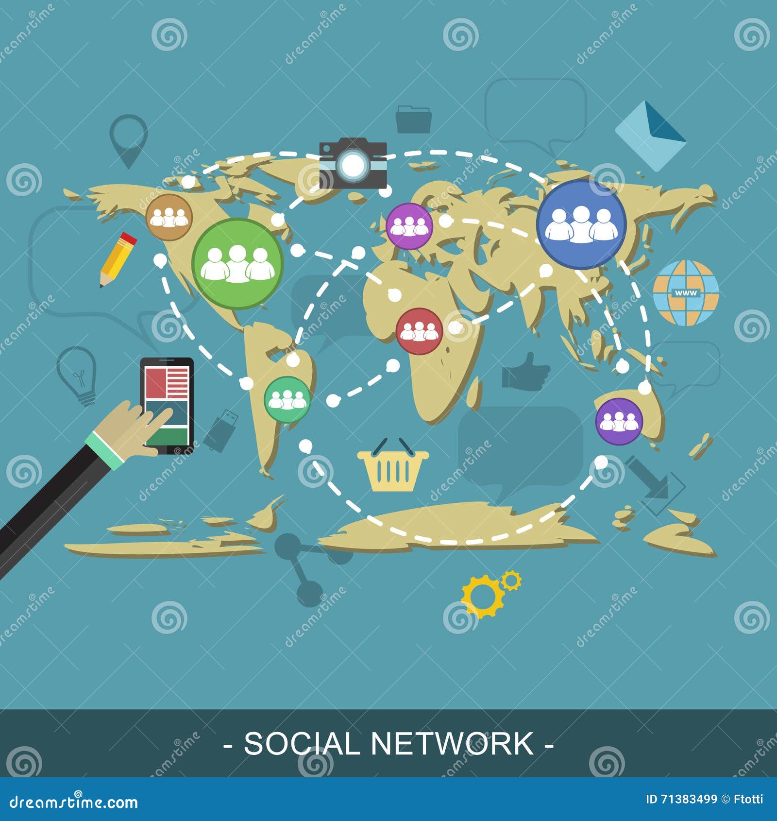 Social Network Web Design Concept. Stock Vector - Illustration of hand ...