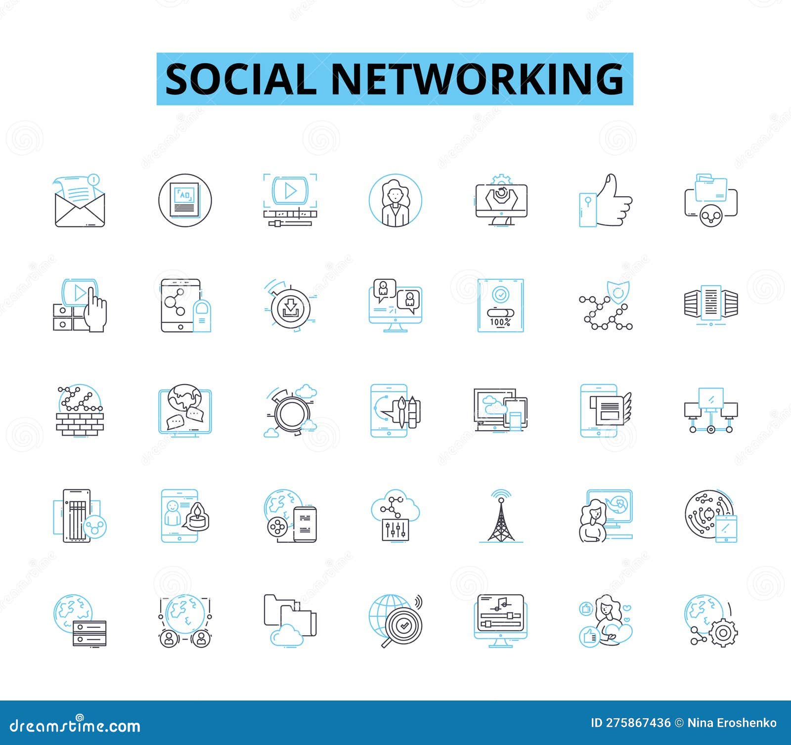 Social Networking Linear Icons Set. Connection, Interaction, Sharing ...