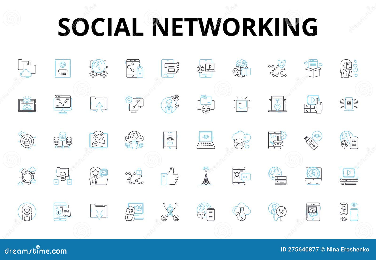Social Networking Linear Icons Set. Connection, Interaction, Sharing ...