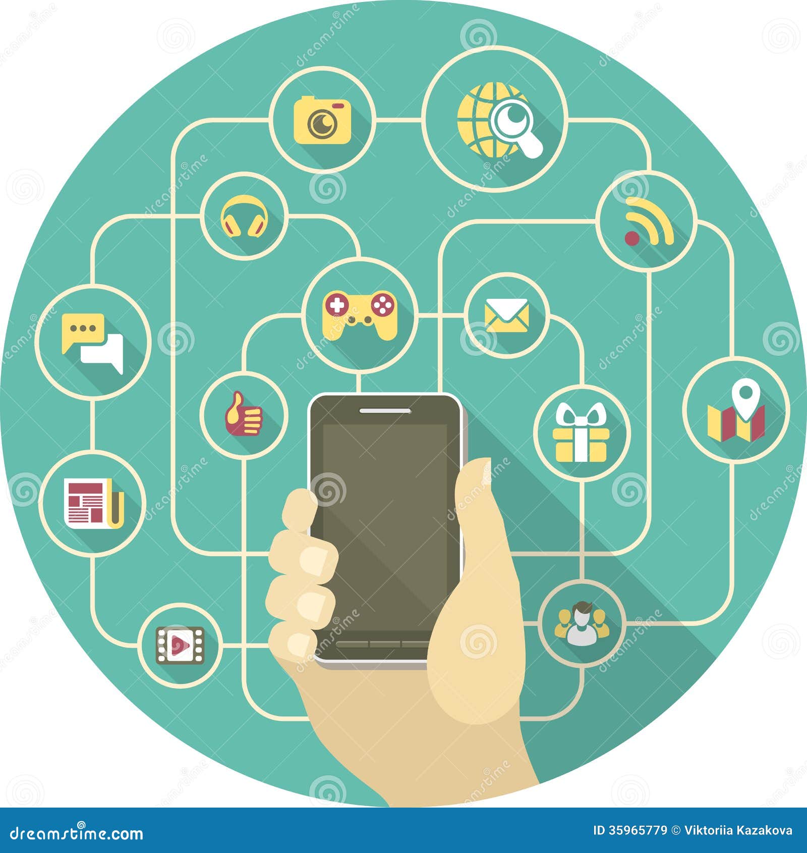 Social Networking by a Smartphone Stock Vector - Illustration of data ...