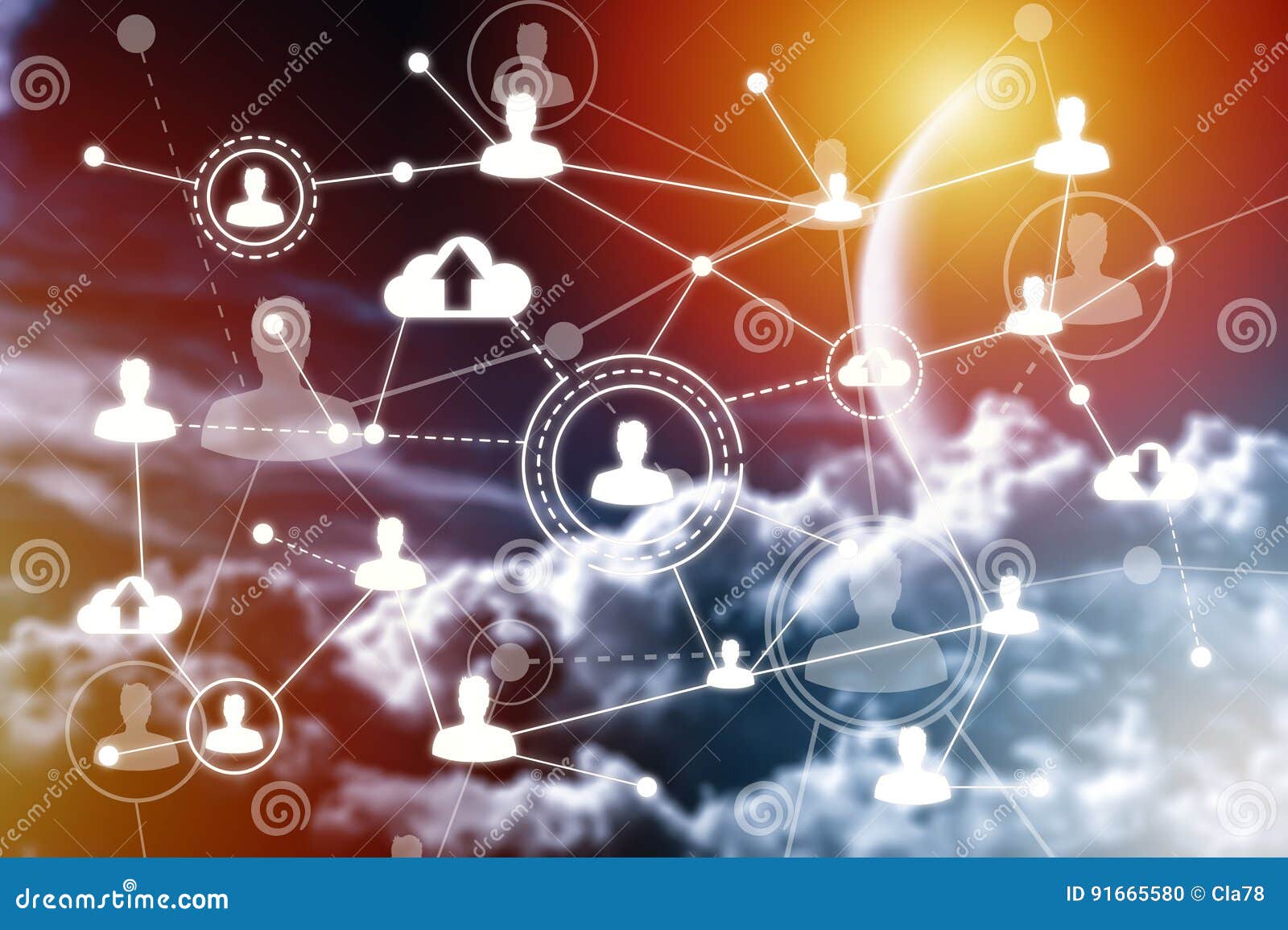 Social Networking Technologies on a Dark Sky Stock Photo - Image of ...