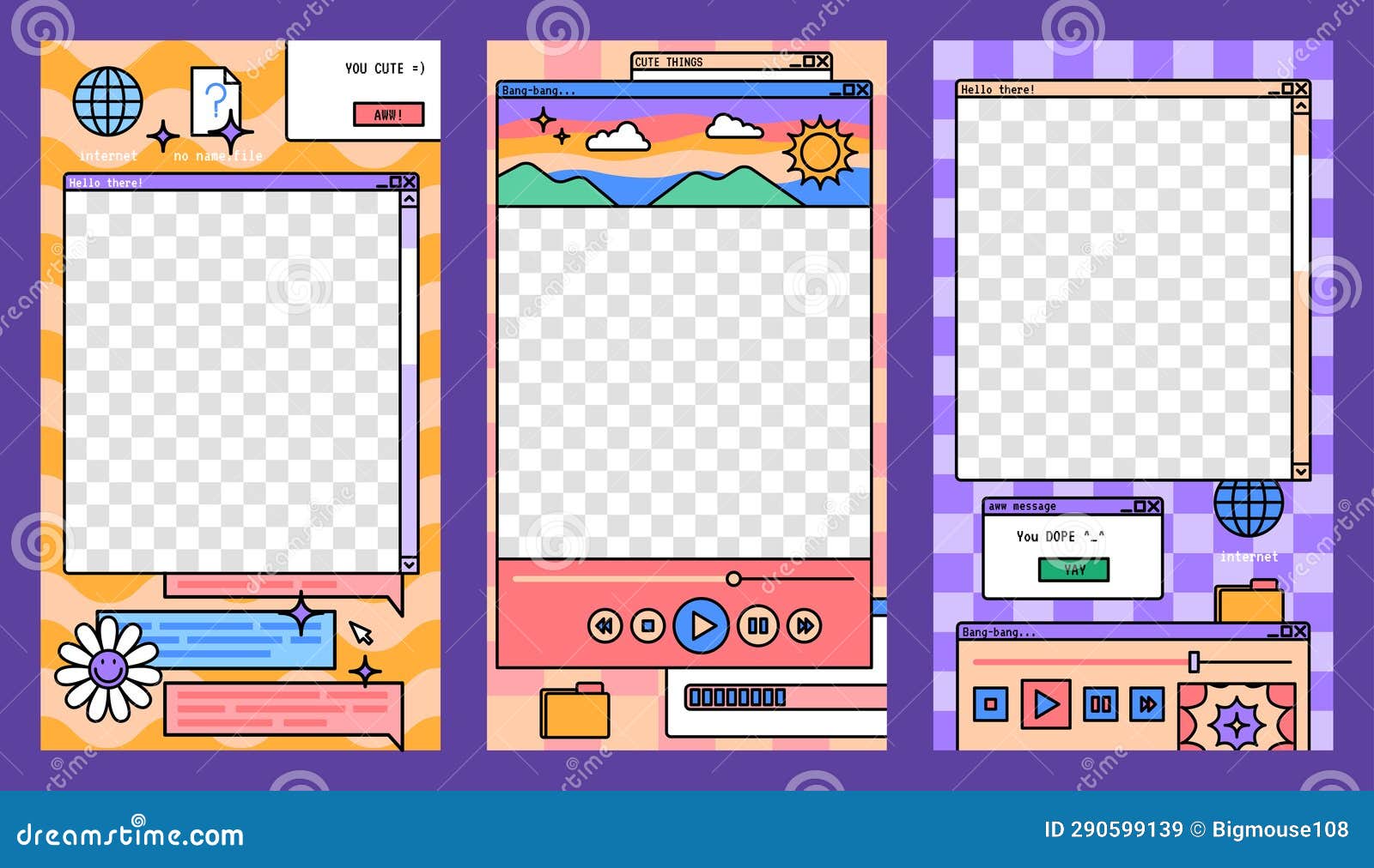 Old Computer Aesthetic 1980s -1990s. Big Set Of Seamless Patterns With ...