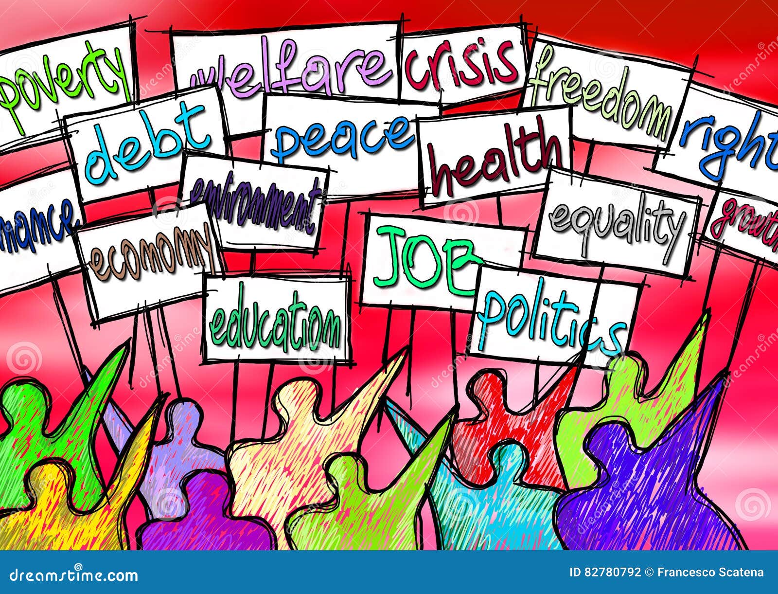 Social Problems Concept Image. a Group of People Protest To Enforce ...