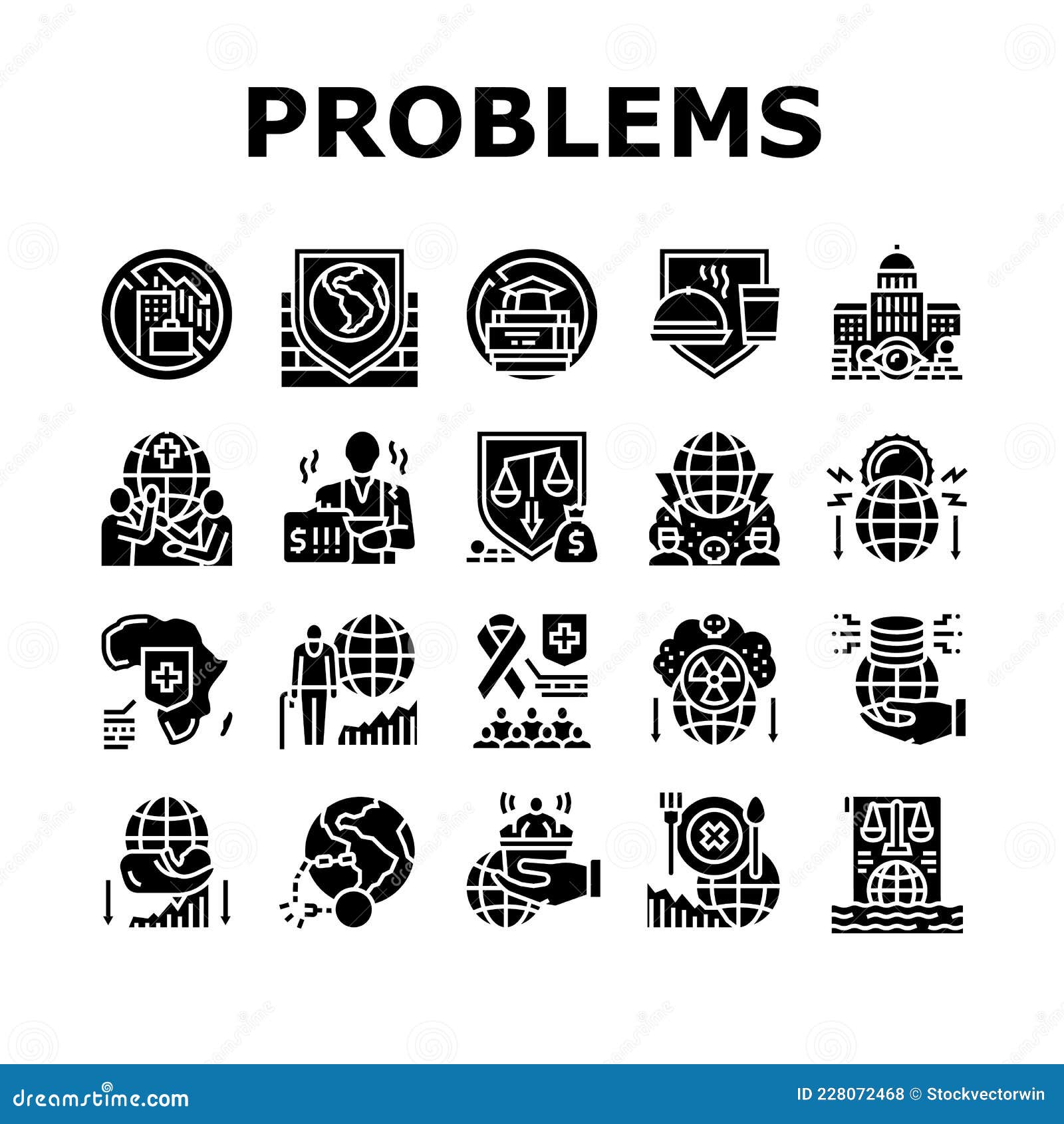 Social Public Problems Worldwide Icons Set Vector Stock Vector ...