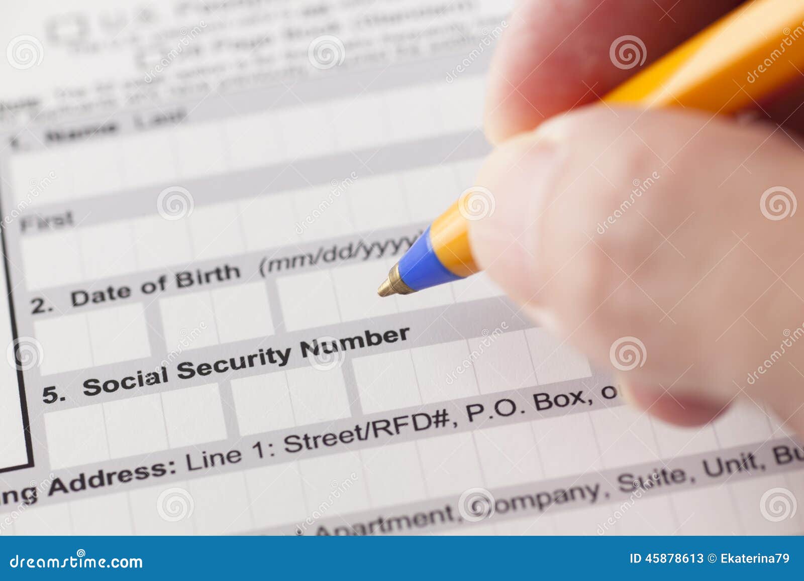 Social Security Number Fields in Application Form Stock Image - Image ...