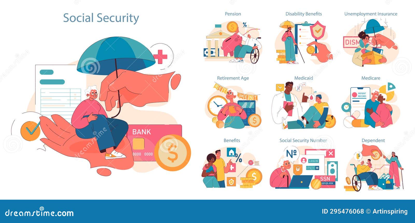 Social Security set stock vector. Illustration of retirement - 295476068