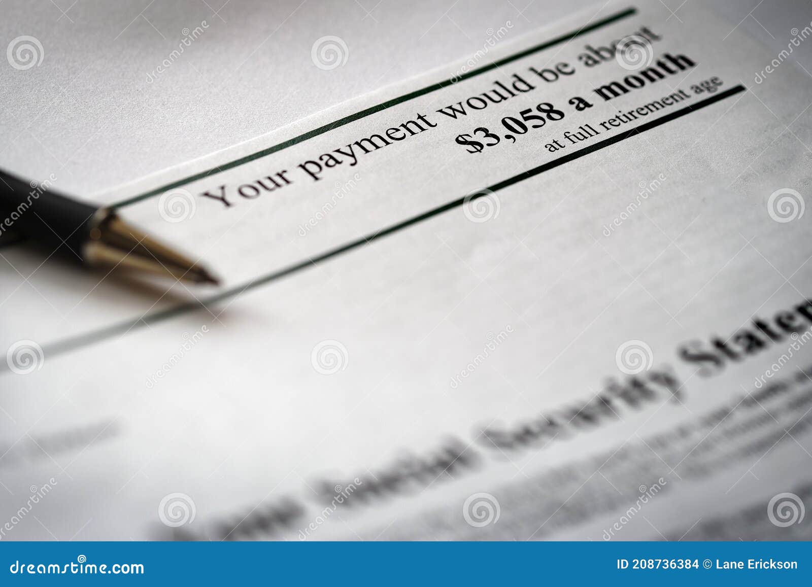 Social Security Statement for Retirement Planning Payment Stock Photo ...