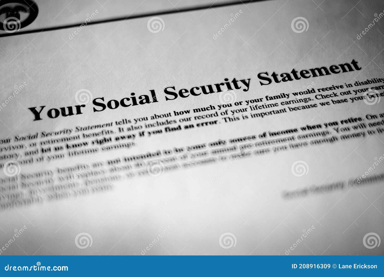Social Security Statement for Retirement Planning Payment Stock Image ...