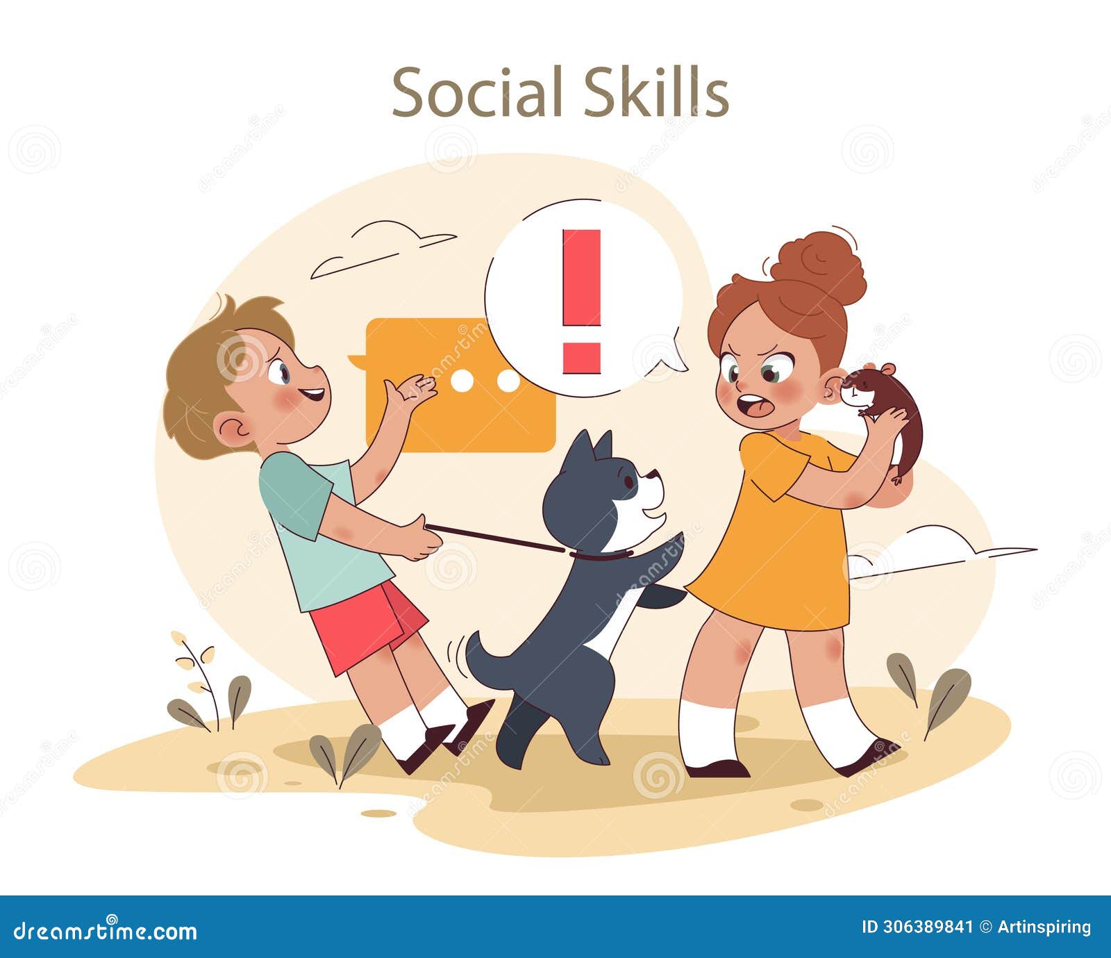Social Skills Concept. Children with Pets Learn Communication and ...