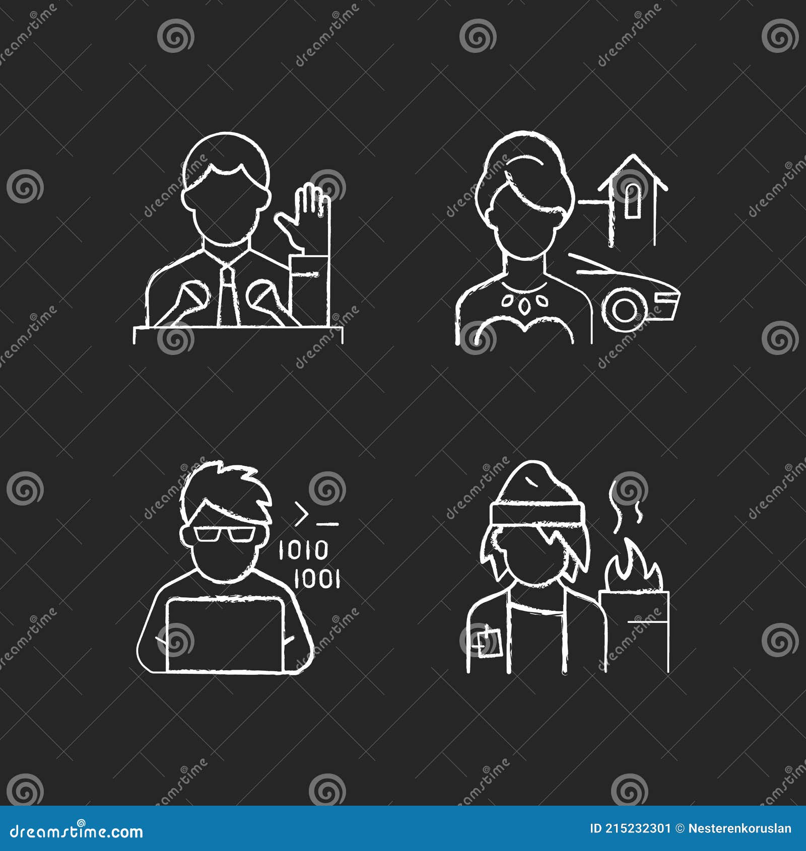 Social Status Type Chalk White Icons Set on Black Background Stock ...