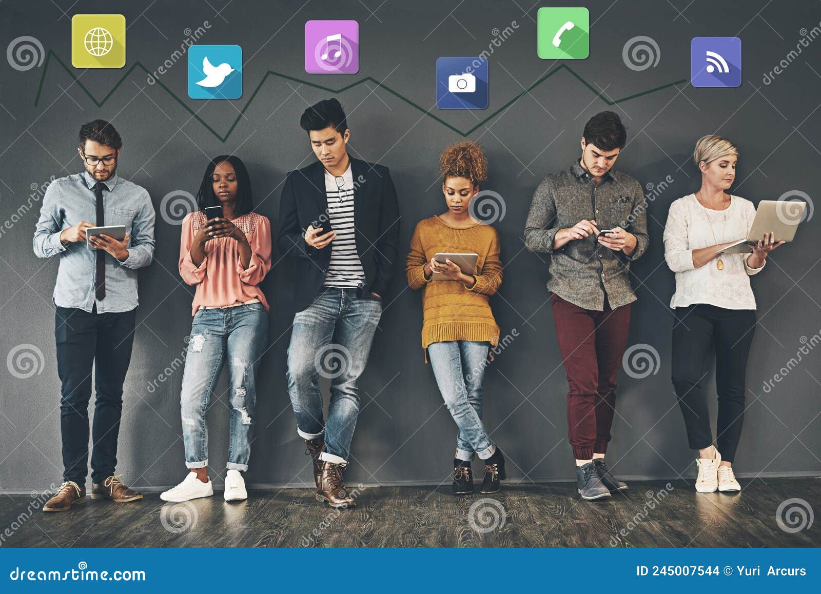 The Social Way of Networking. Studio Shot of a Diverse Group of ...