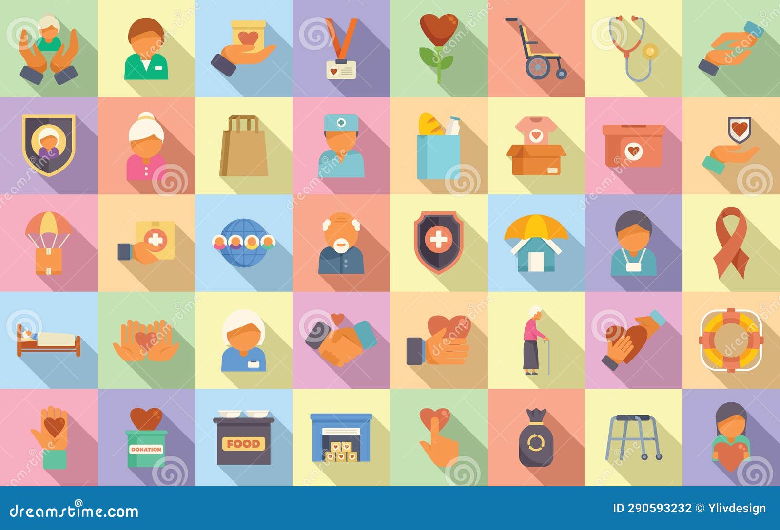 Social Worker Icons Set Flat Vector. Care Senior Stock Illustration ...