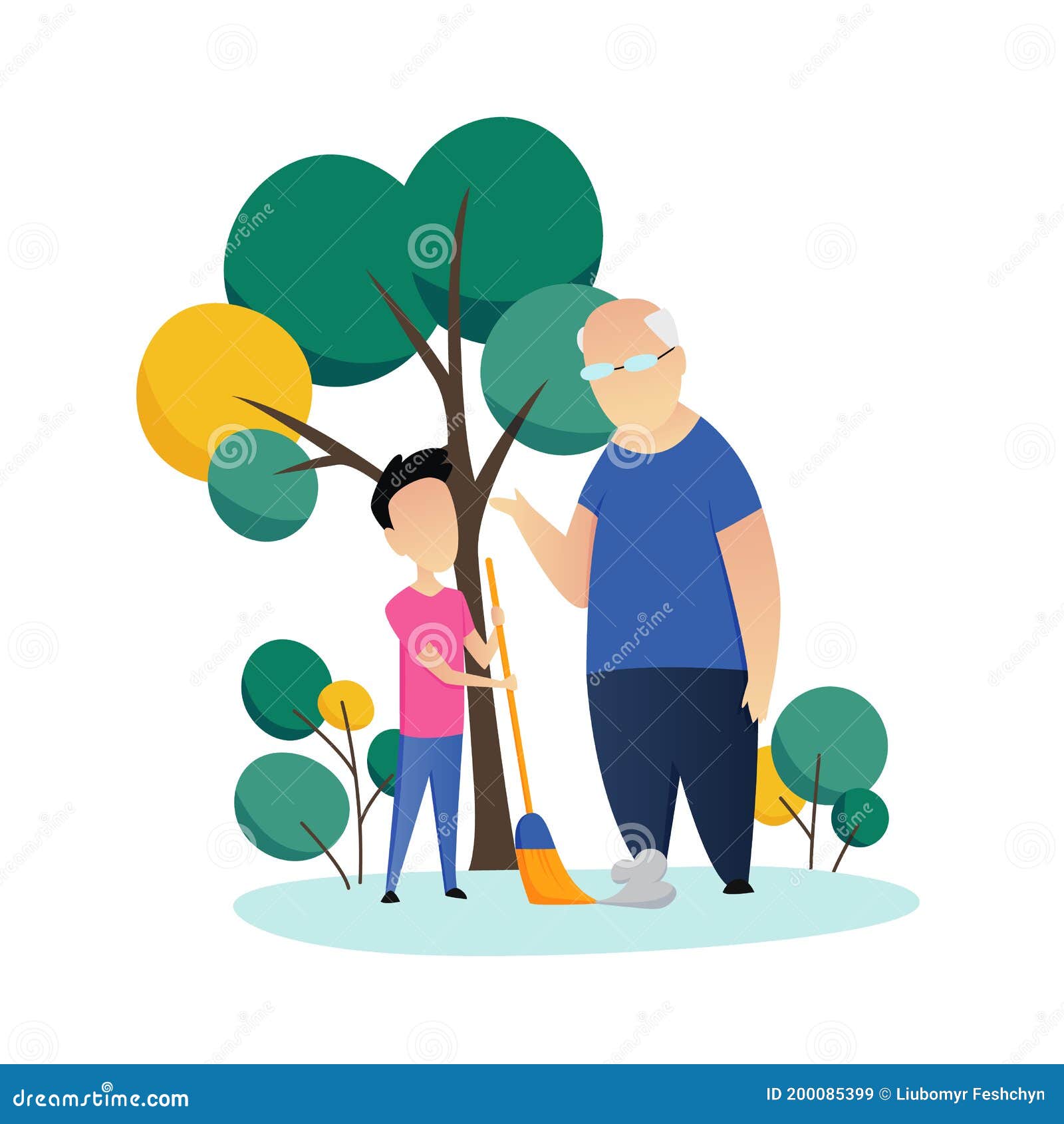 Young Man Help Old Woman Using A Walking Frame Vector Illustration