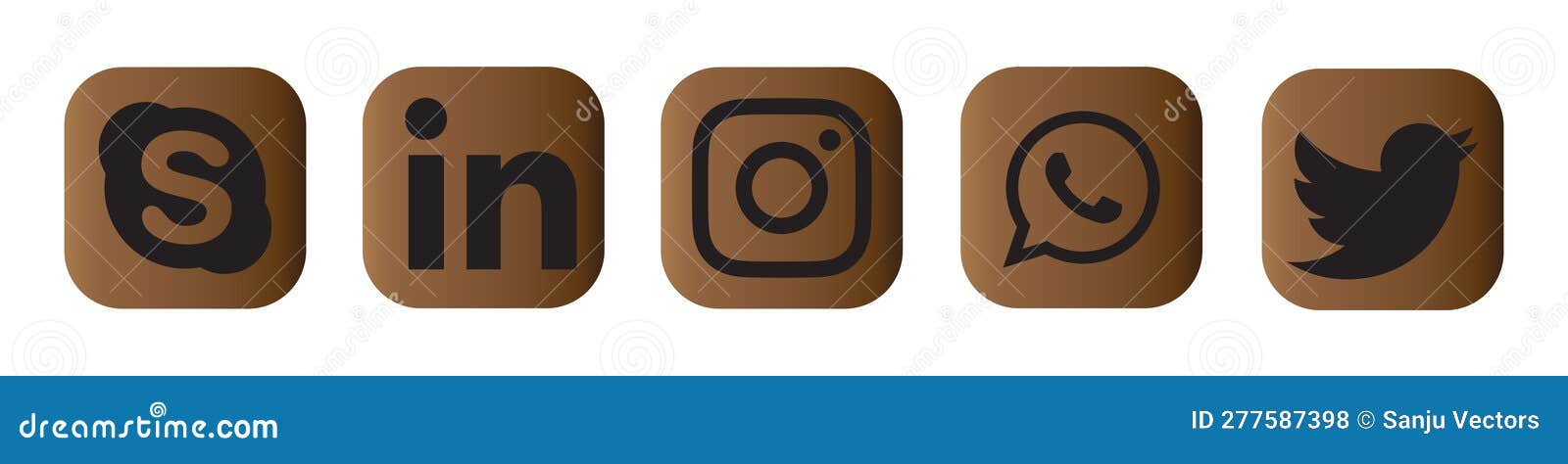 Set of Popular Social Media Brown Color Icons Illustration on White ...