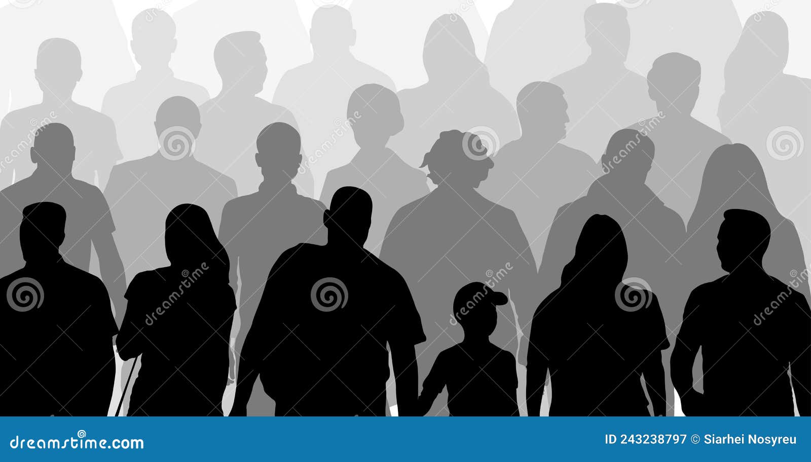 Society, Silhouette of Group of Moving People. Vector Illustration ...