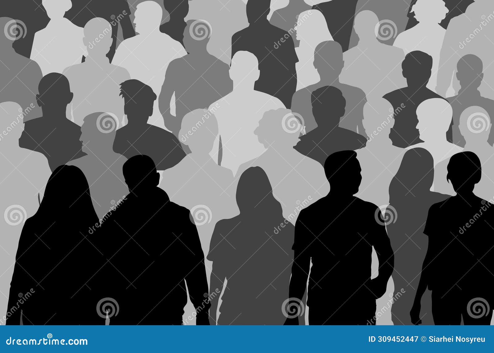 Society, Silhouette of Group of Moving People. Vector Illustration ...