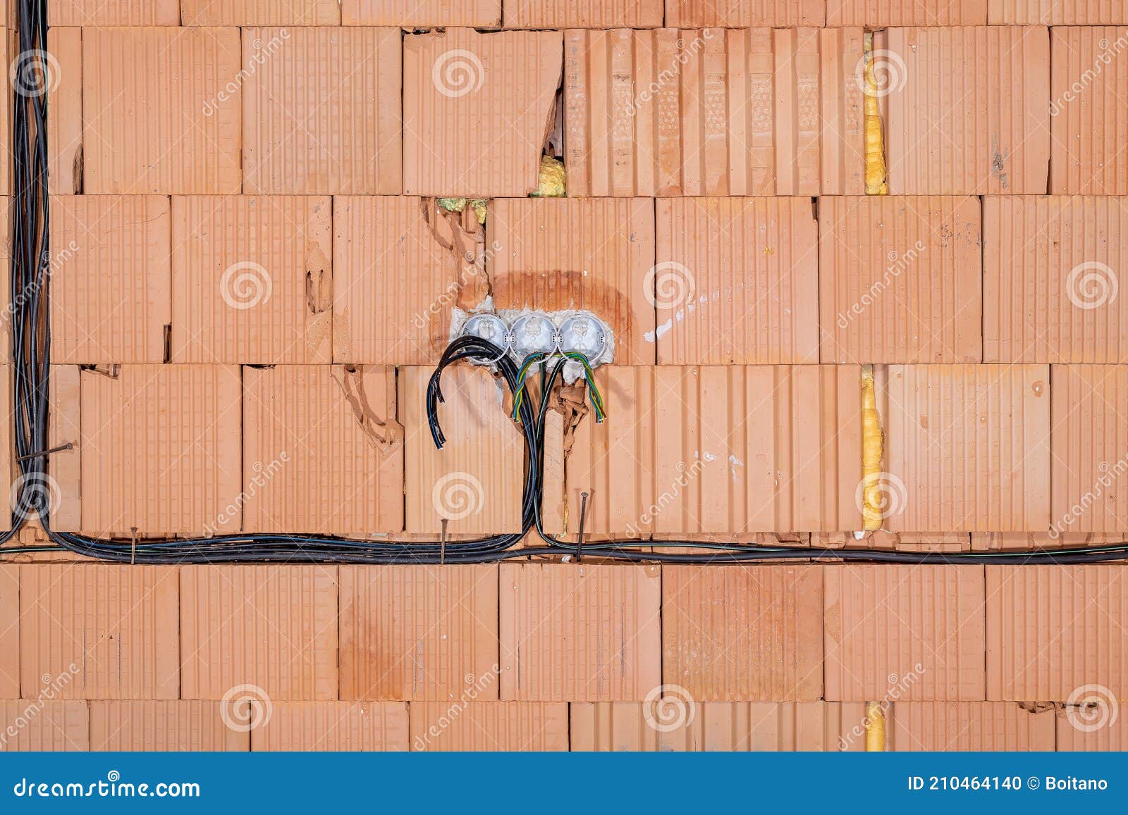 Socket Back Boxes With Wires In A Wall. Cabling Background. Colorful ...