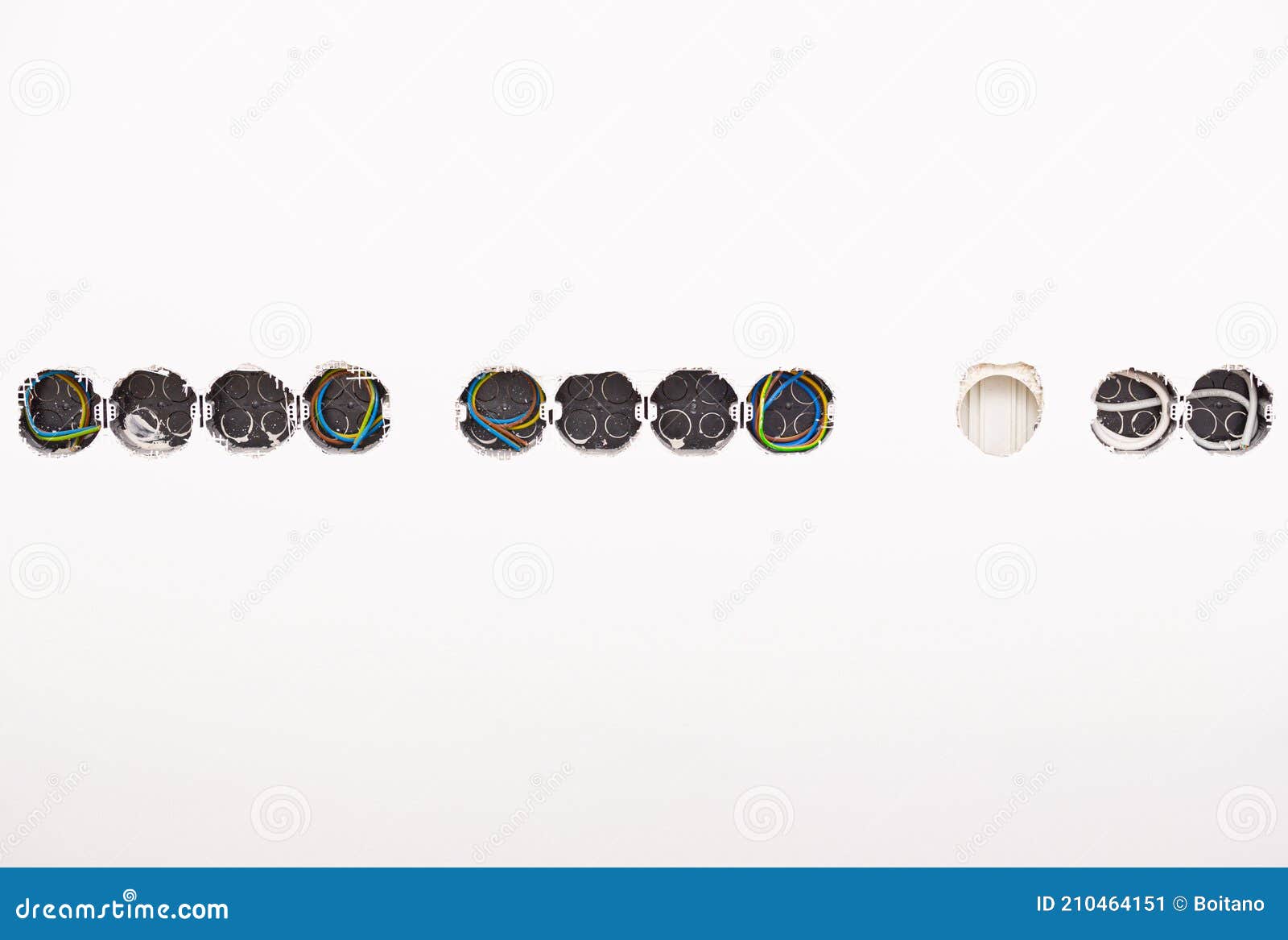 Socket Back Boxes With Wires In A Wall. Cabling Background. Colorful ...