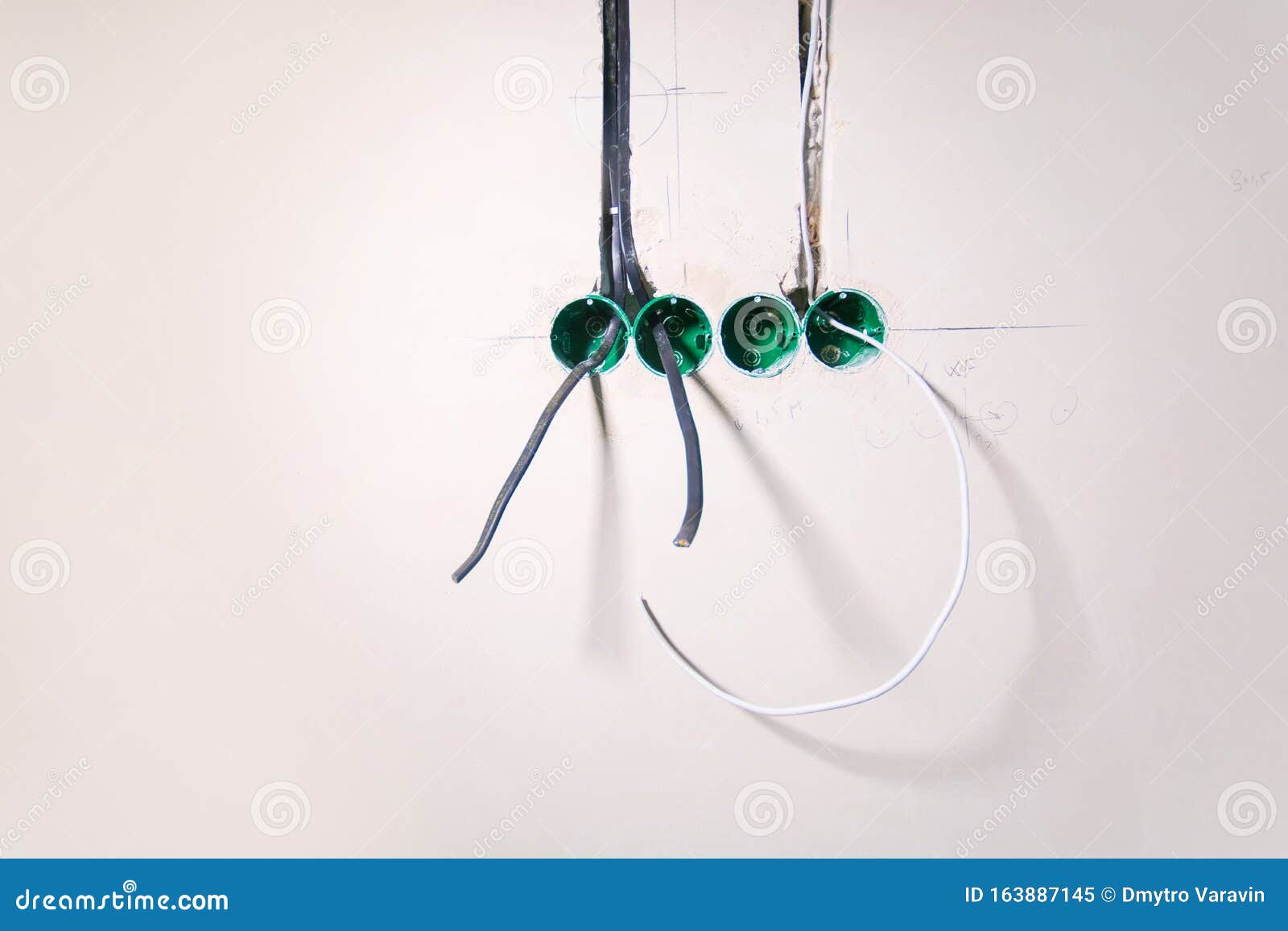Socket Back Boxes with Wires in a Wall Stock Image - Image of montage ...