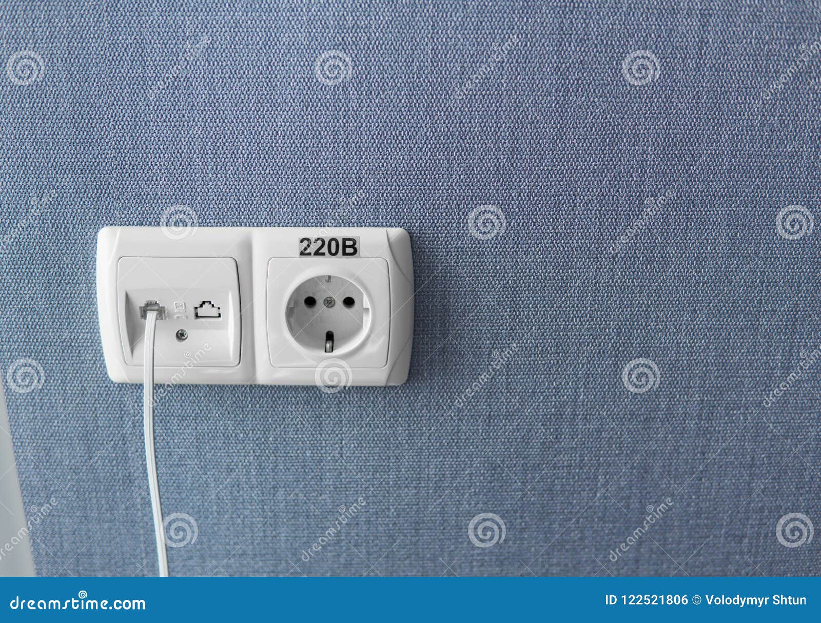 Socket on a Blue Wall, a Multifunction Outlet with an Internet ...