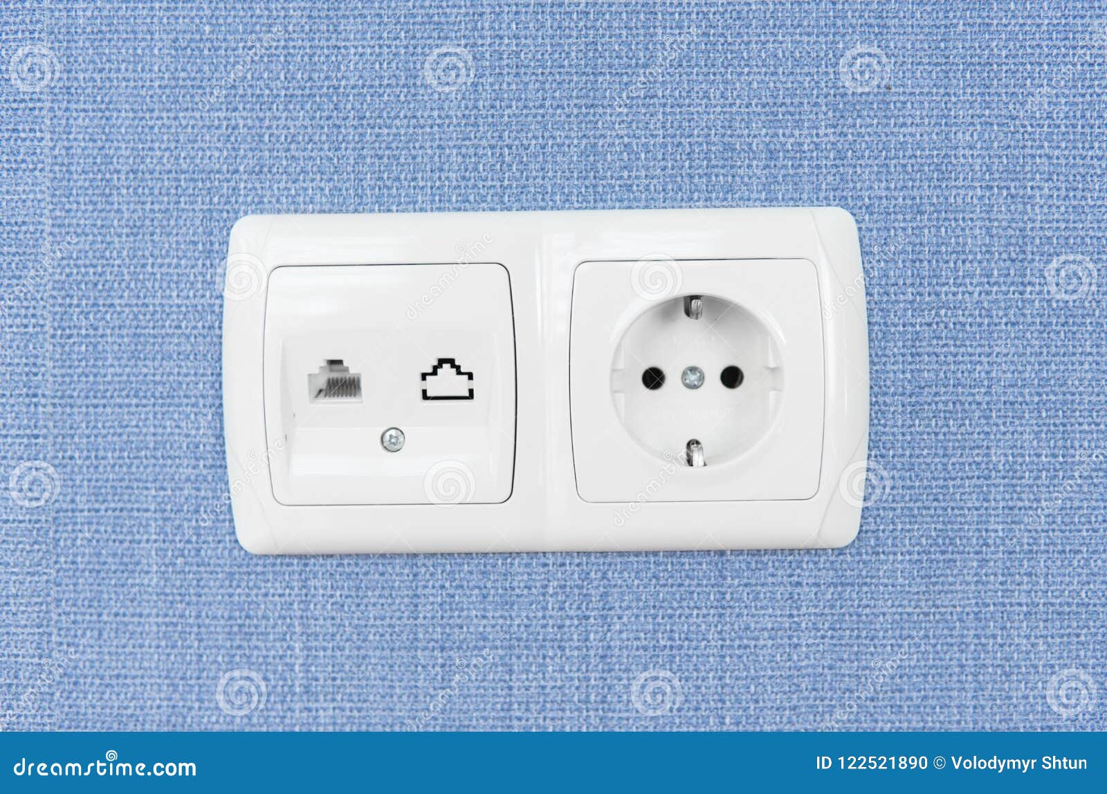 Socket on a Blue Wall, a Multifunction Outlet with an Internet ...