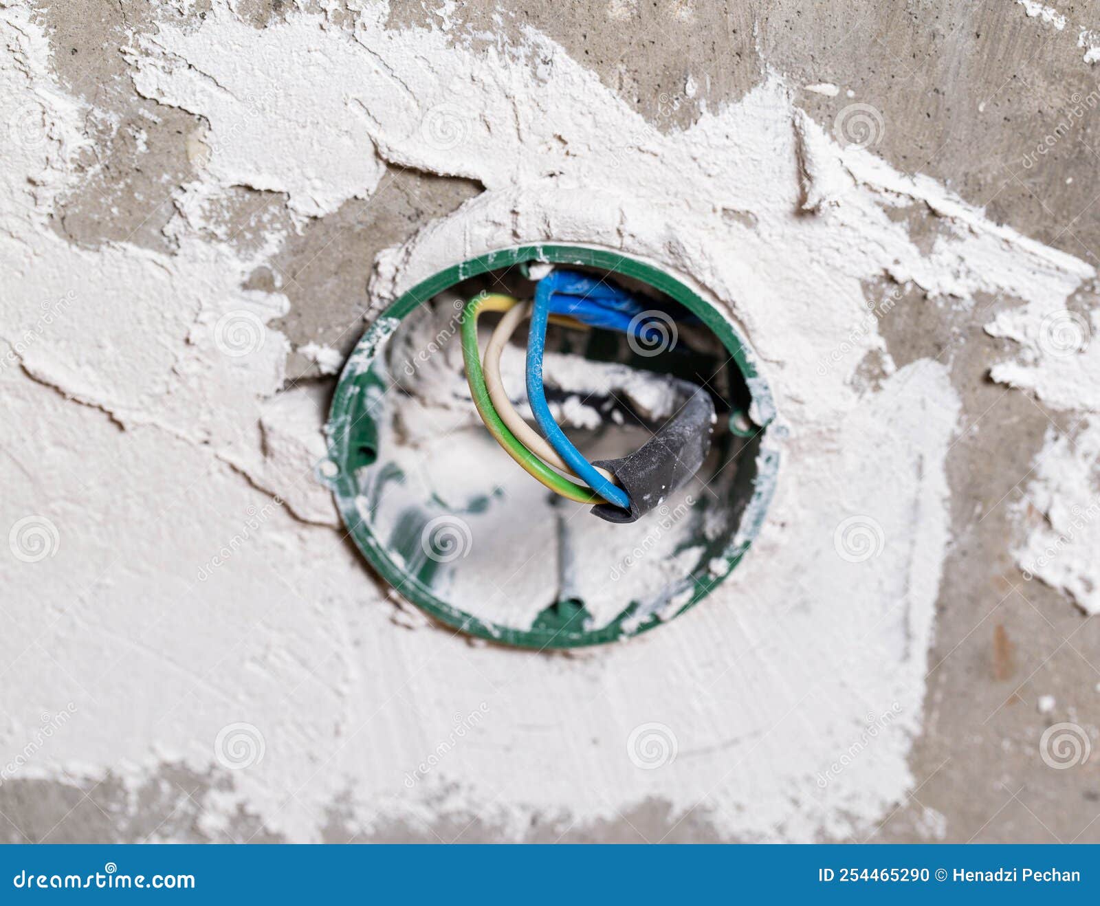 Socket Box with Wires Built into the Wall for a Socket, Close-up Stock ...